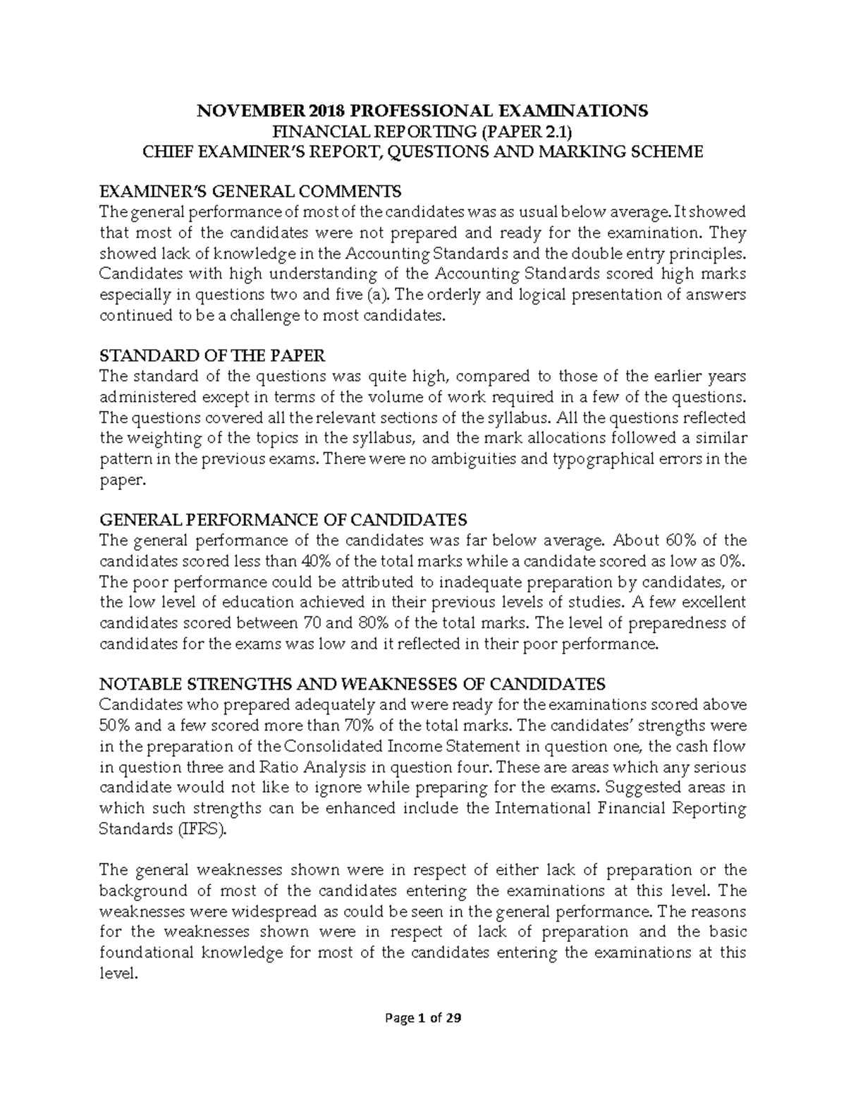 Chartered Accountant papers 2018 - NOVEMBER 2018 PROFESSIONAL ...