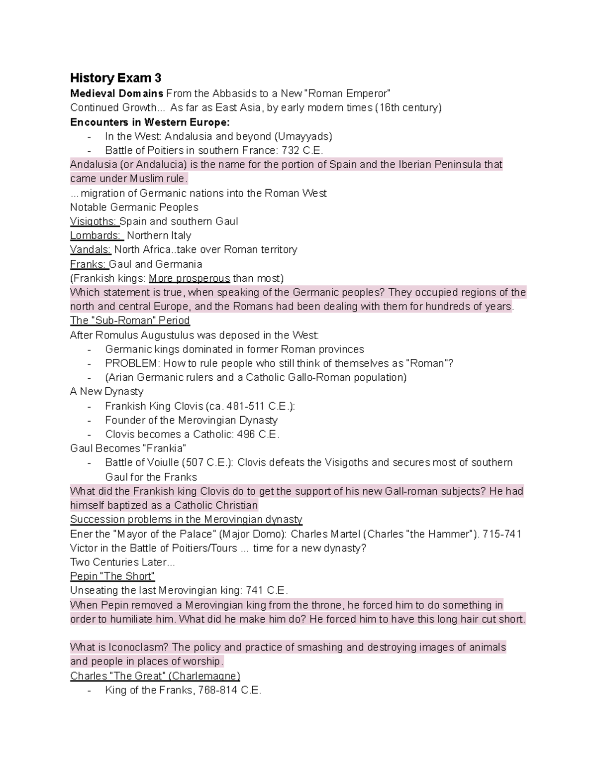 History exam 3 - exam 3 notes - History Exam 3 Medieval Domains From ...