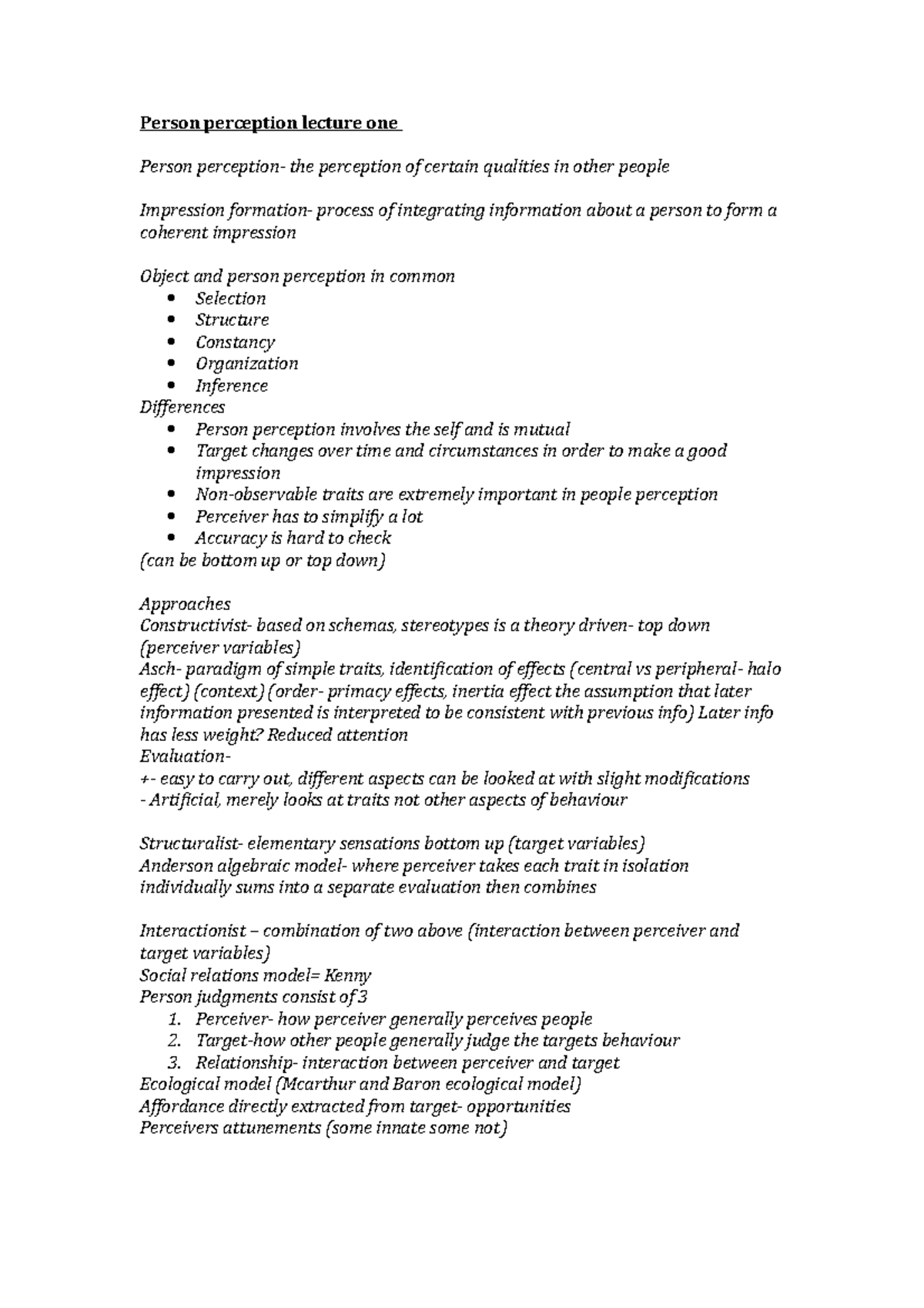 Person perception lecture one:two - Person perception lecture one ...