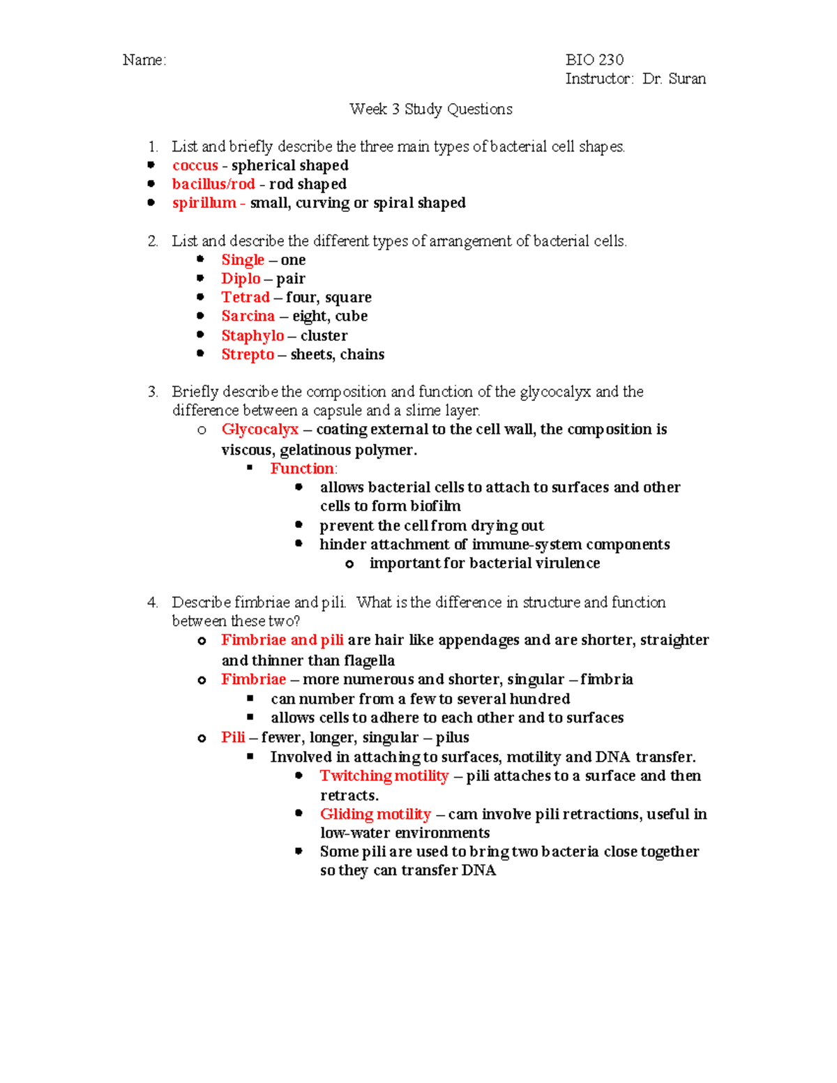 Week 3Study Questions - Instructor: Dr. Suran Week 3 Study Questions ...
