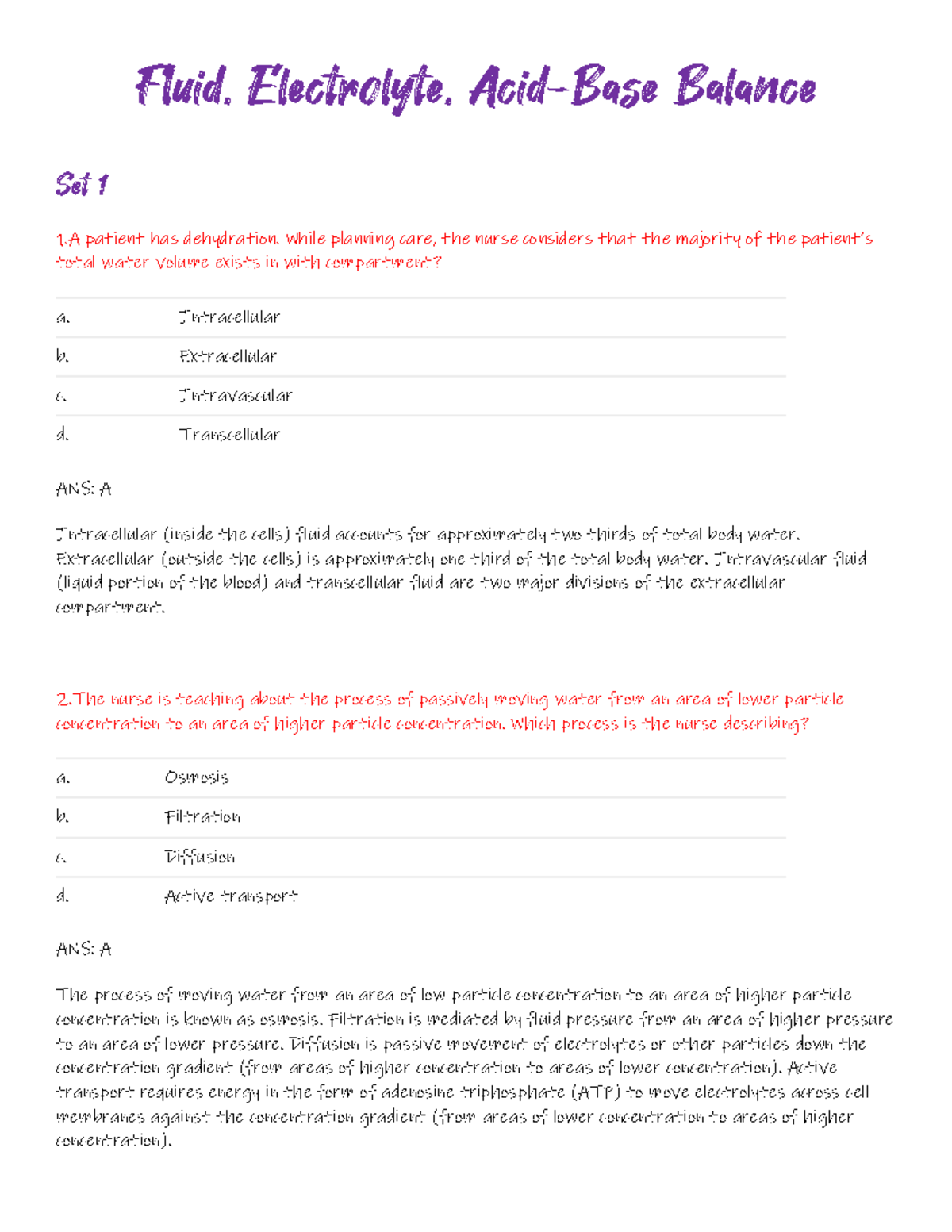 11- Fluid, Electrolyte, Acid Base Balance - 1 patient has dehydration ...