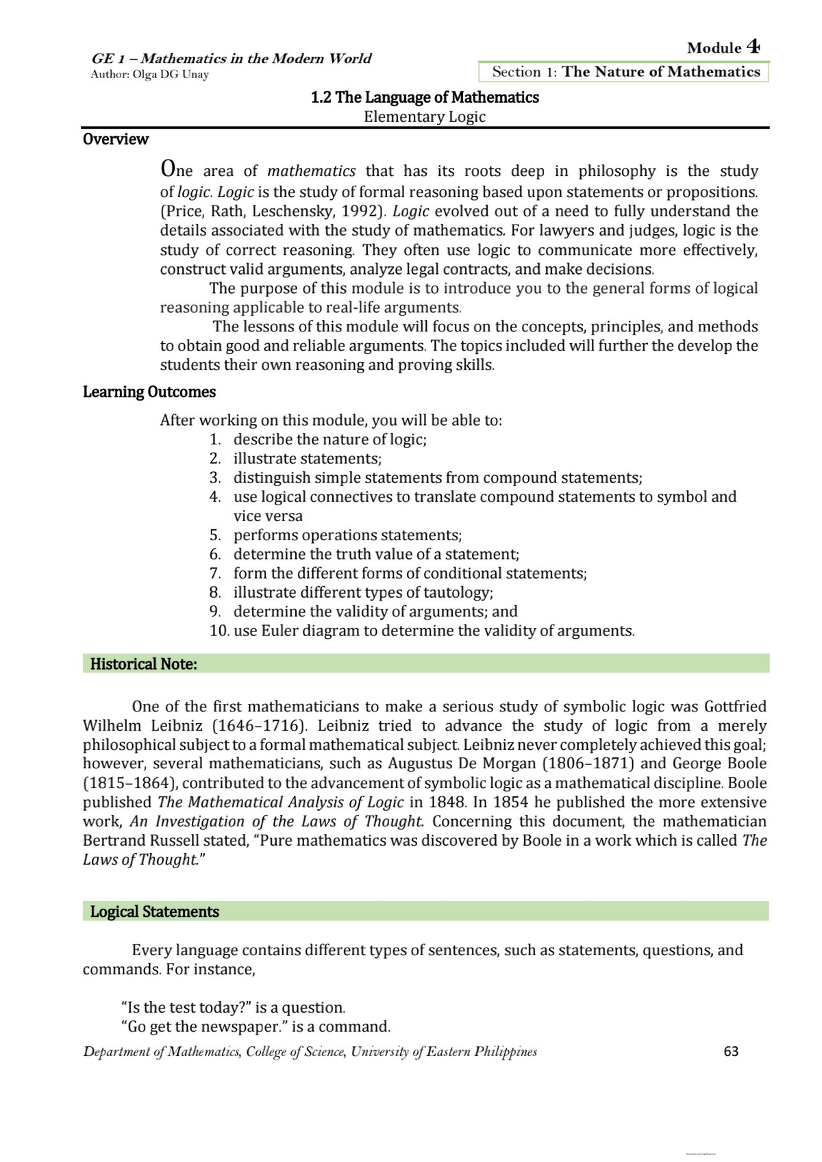 GE1 MMW Module 4 - MMW - Module 4 GE 1 Mathematics in the Modern World Author: Olga DG Unay ...
