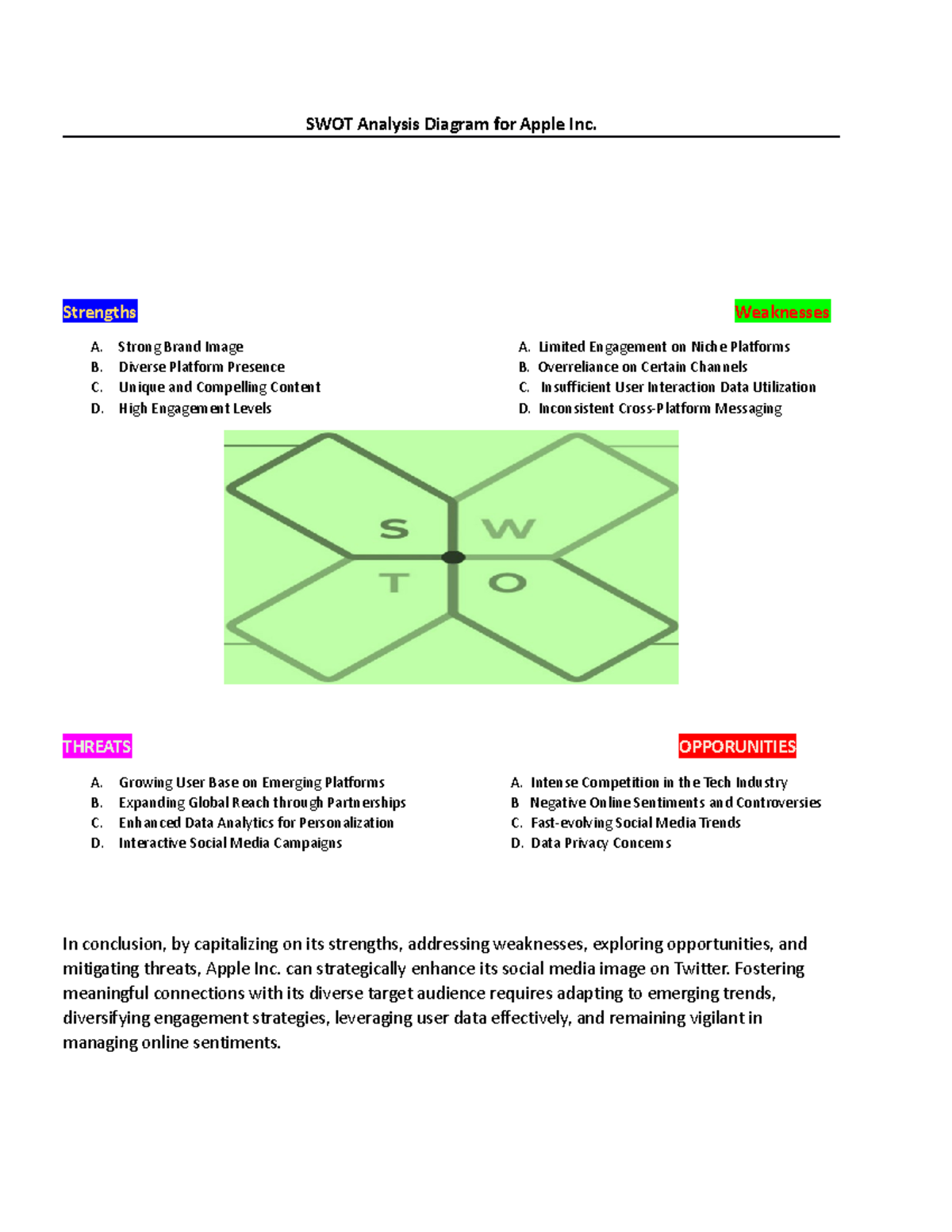 W10 Draft- SWOT Analysis-Atong - SWOT Analysis Diagram for Apple Inc ...
