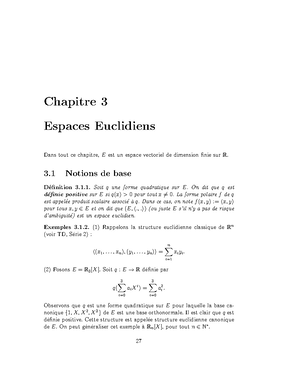 Cours Alg 5-2020 Chapitre 4 - Chapitre 4 Espaces Hermitiens Dans tout ce chapitre, E est un ...