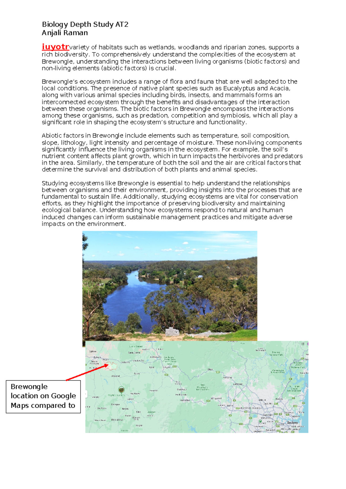Biology Depth Study - AT2 - Anjali Raman iuyotrvariety of habitats such ...