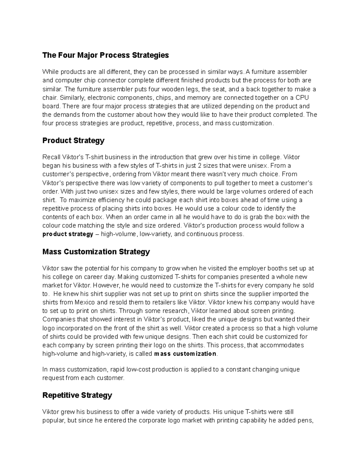 Process Strategy - The Four Major Process Strategies While products are ...