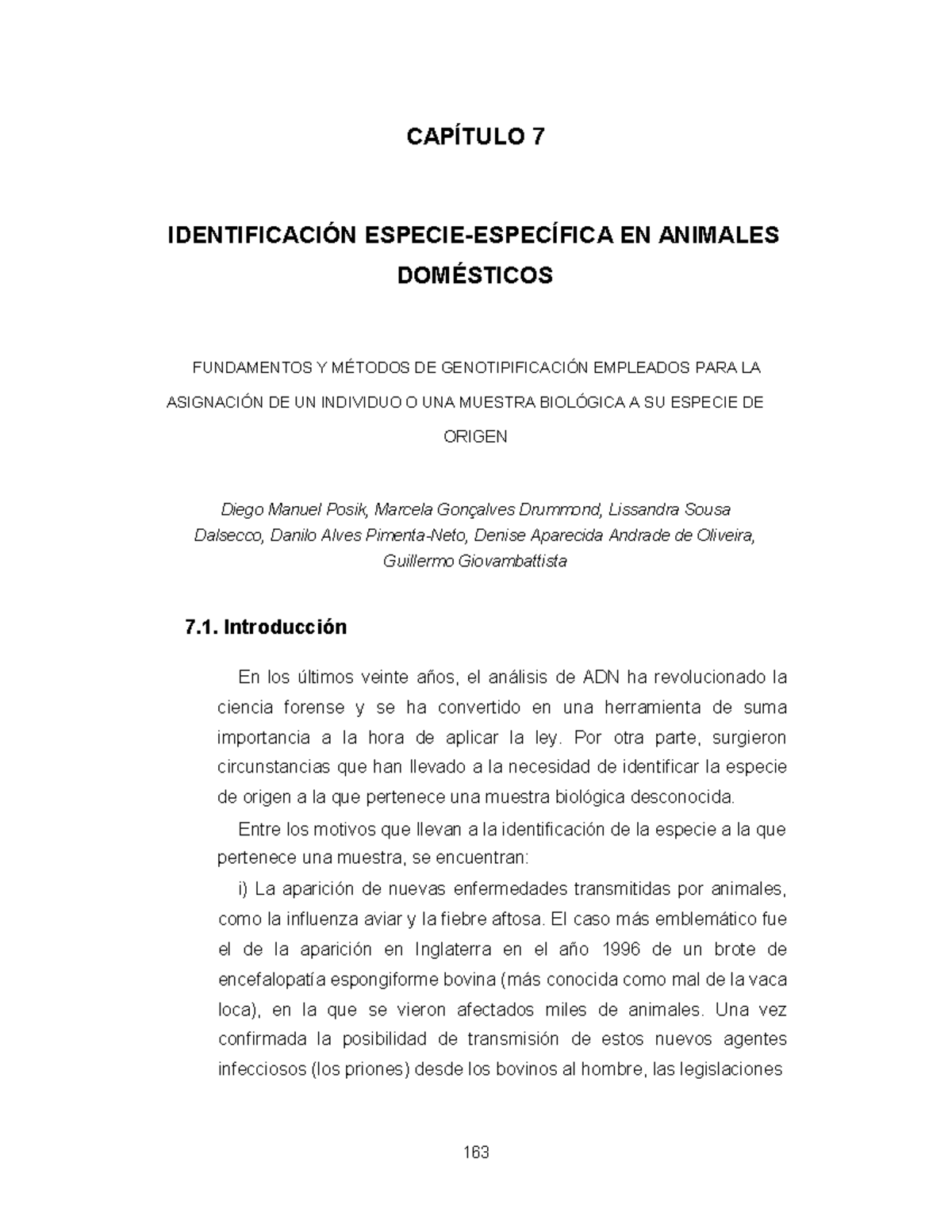 Biolo - CAPÍTULO 7 IDENTIFICACIÓN ESPECIE-ESPECÍFICA EN ANIMALES ...