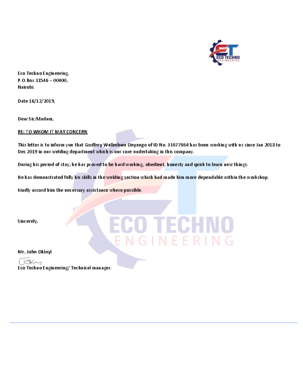 Godi recomm letter 2019 - Eco Techno Engineering, P.O 11546 – 00400 ...