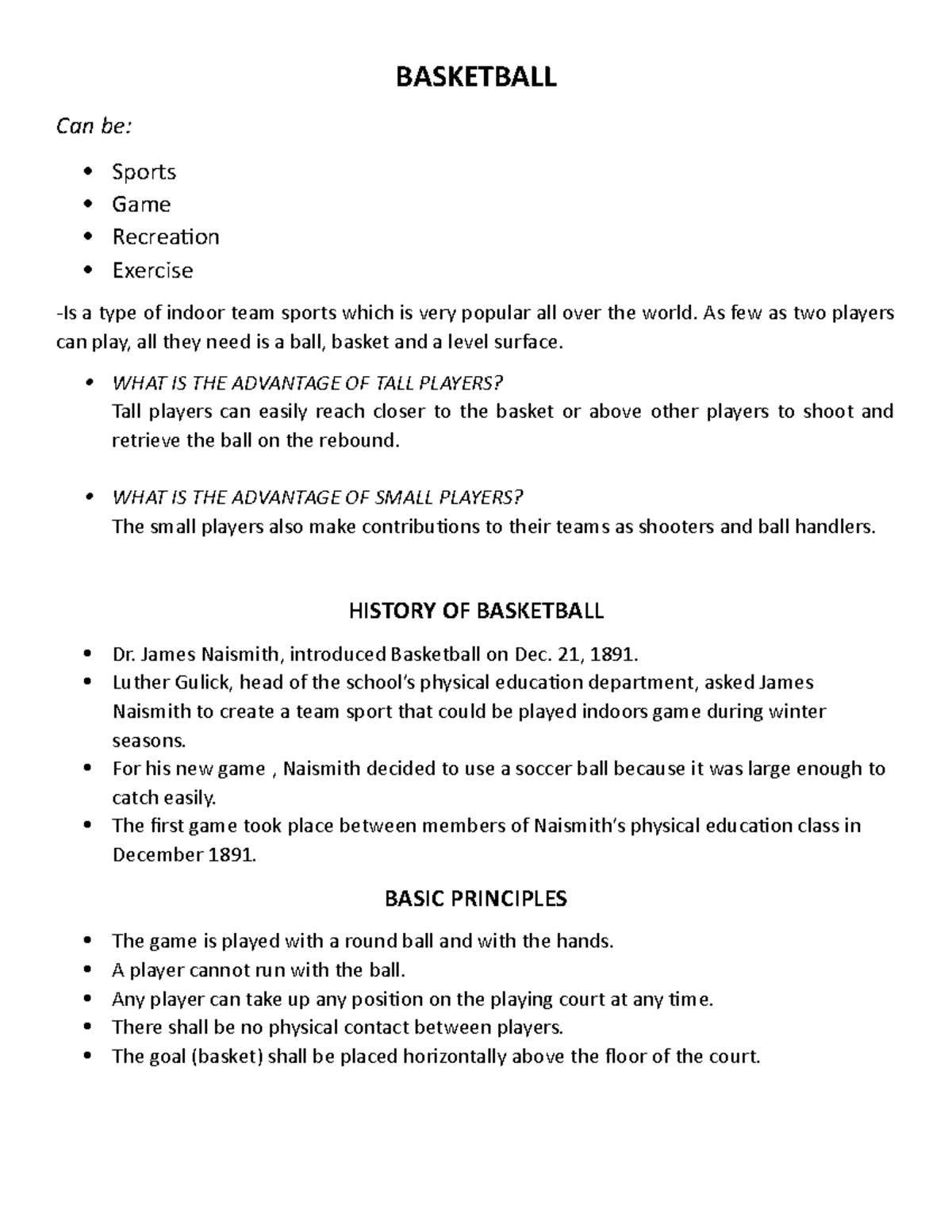 Basketball- Pointers in PE Basketball notes - BASKETBALL Can be: Sports ...