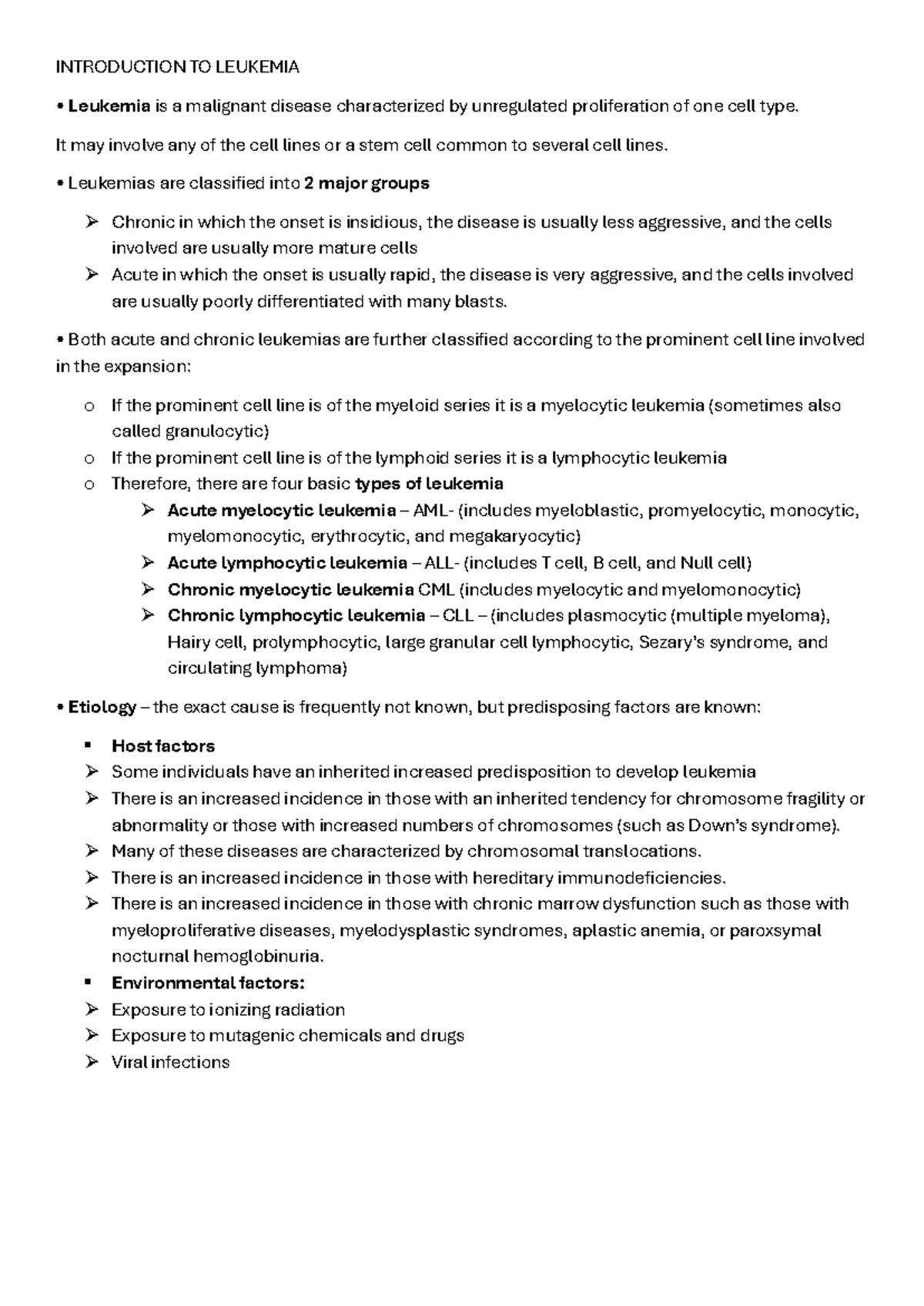 HEMA-PPT-PREFINAL - INTRODUCTION TO LEUKEMIA Leukemia is a malignant ...