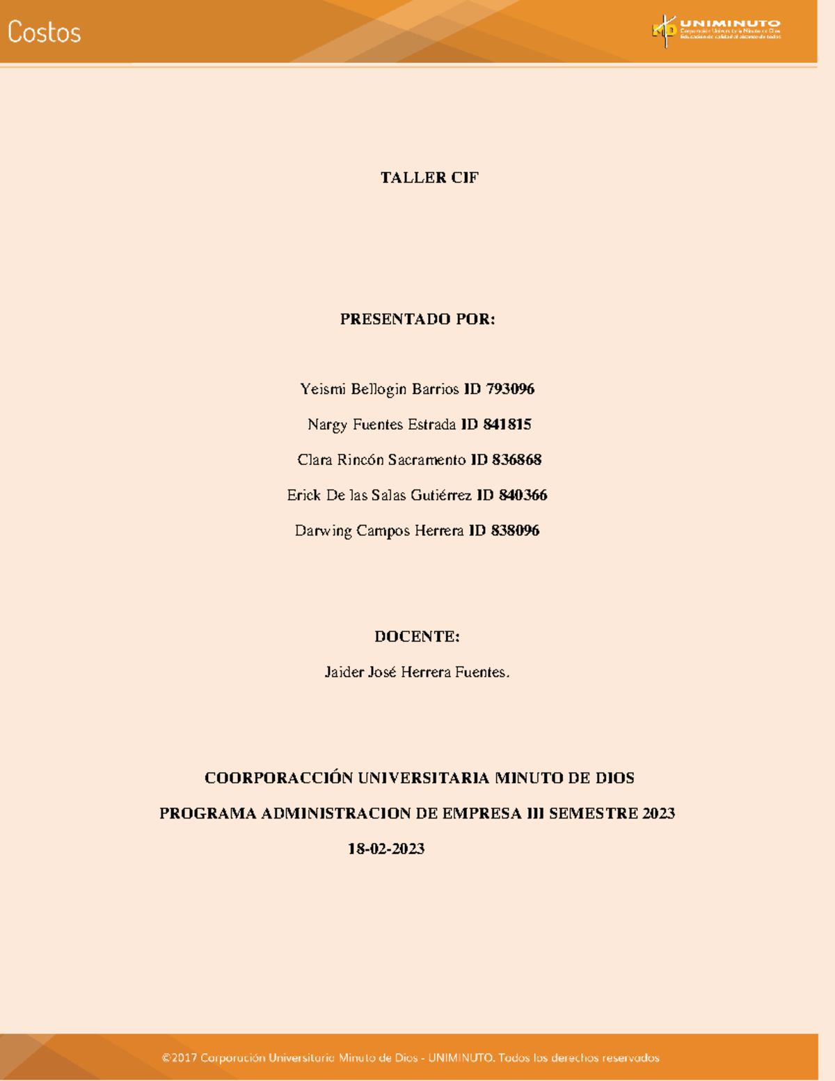 Uni3 act3 tall sob cif grupal - TALLER CIF PRESENTADO POR: Yeismi ...