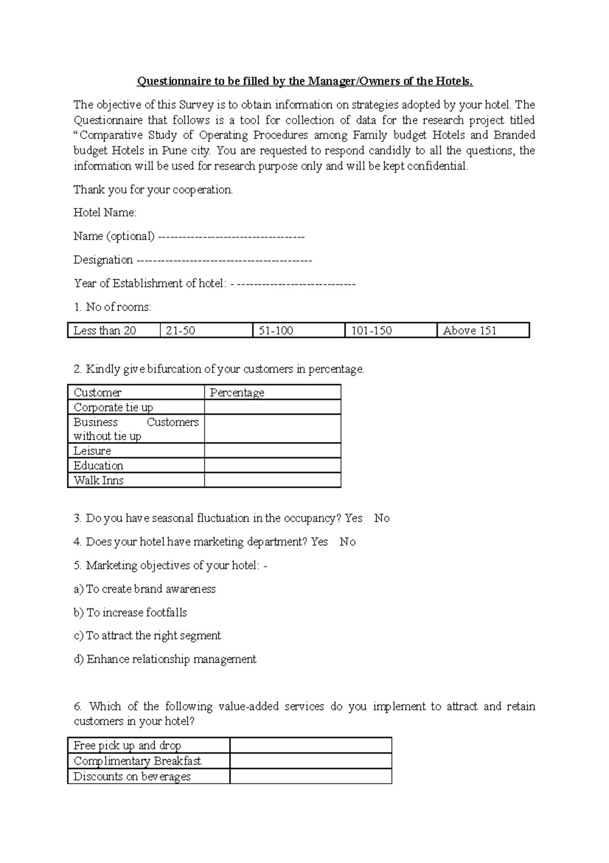 Questionnaire for comparative study - Master in business administration ...