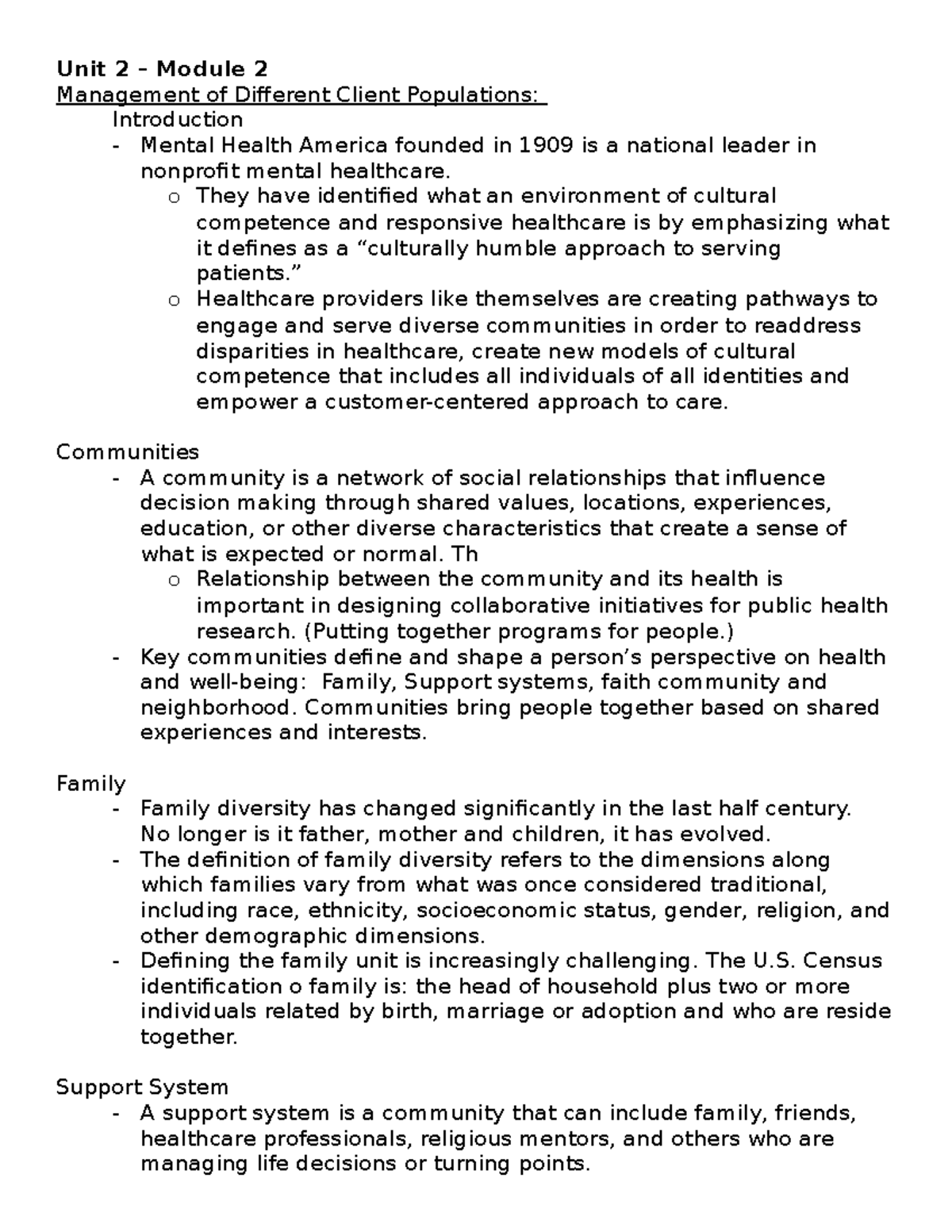 Unit 2, module 2 - Unit 2 – Module 2 Management of Different Client Populations: Introduction ...