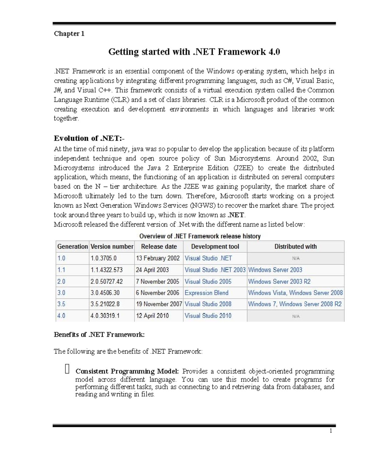 Chapter 1 Getting Started With Net Framework 4 Chapter 1