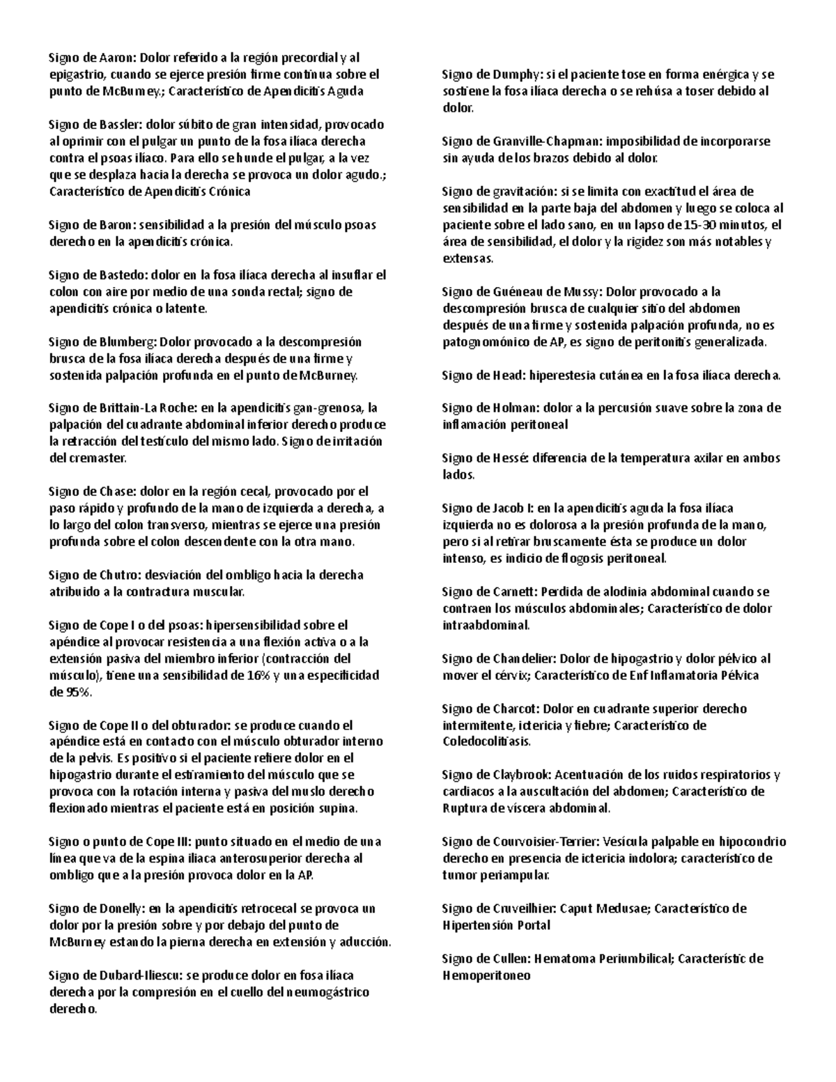 Signo Semiologicos - Signo de Aaron: Dolor referido a la región ...