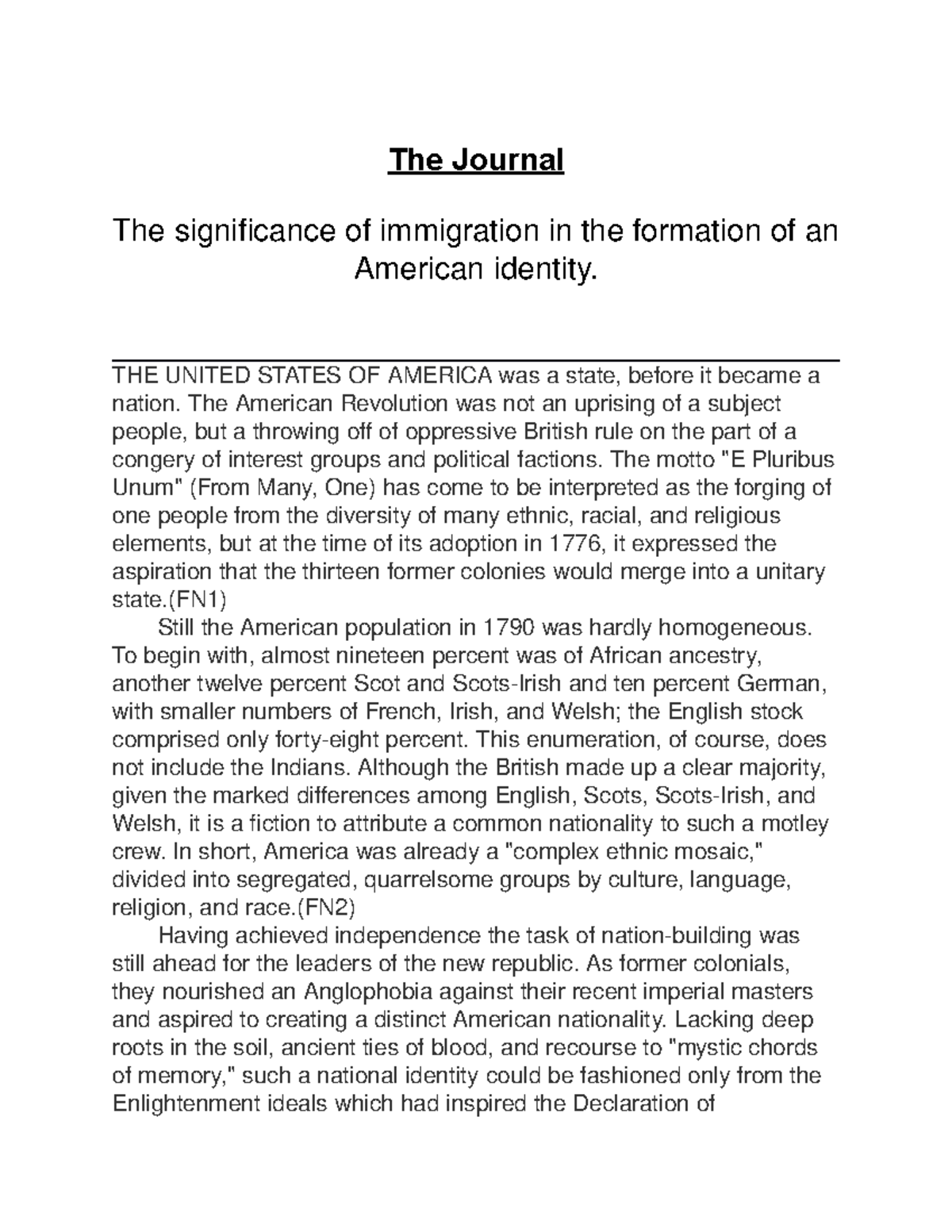 The Journal American Identity - The Journal The significance of ...