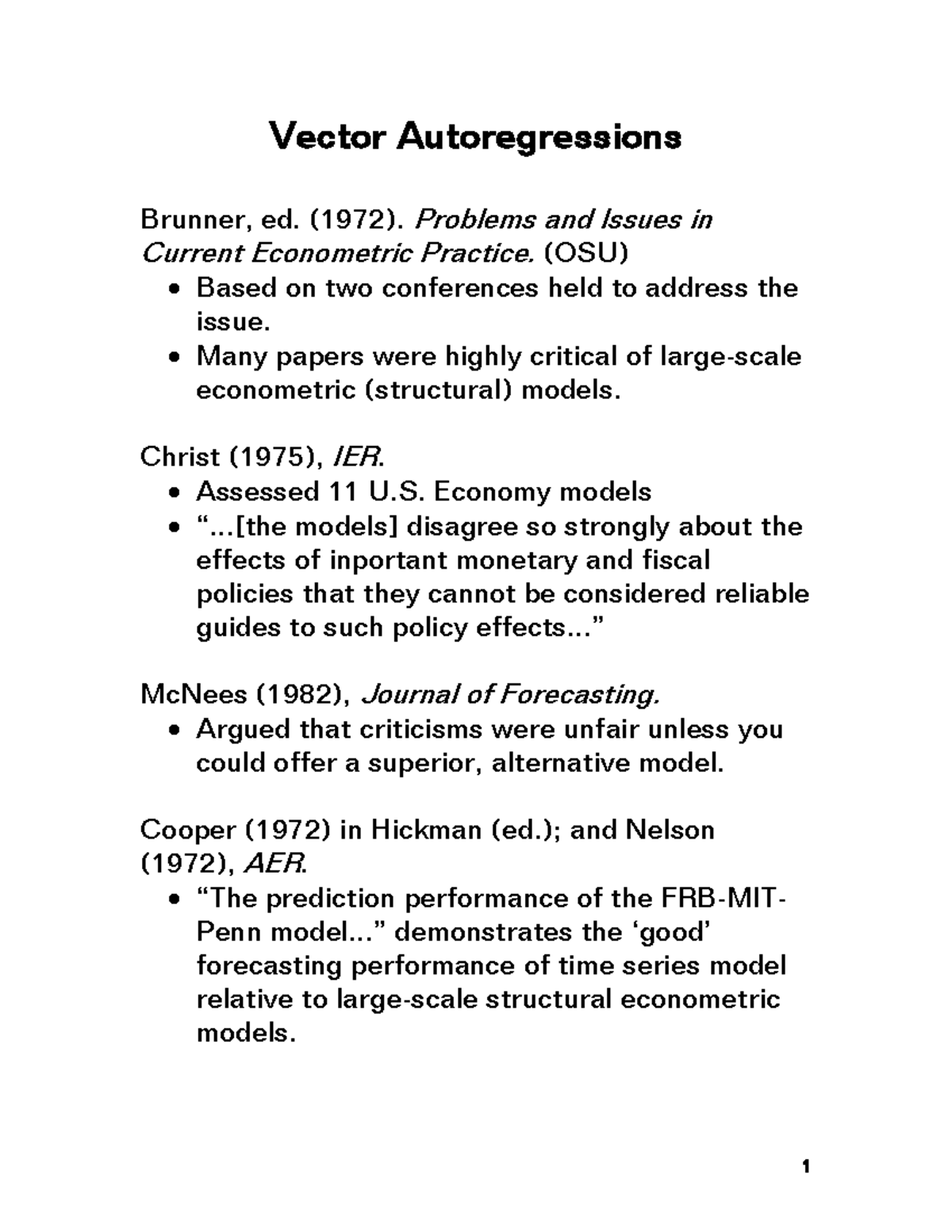 Vector autoregressions (var) examples including operational ...
