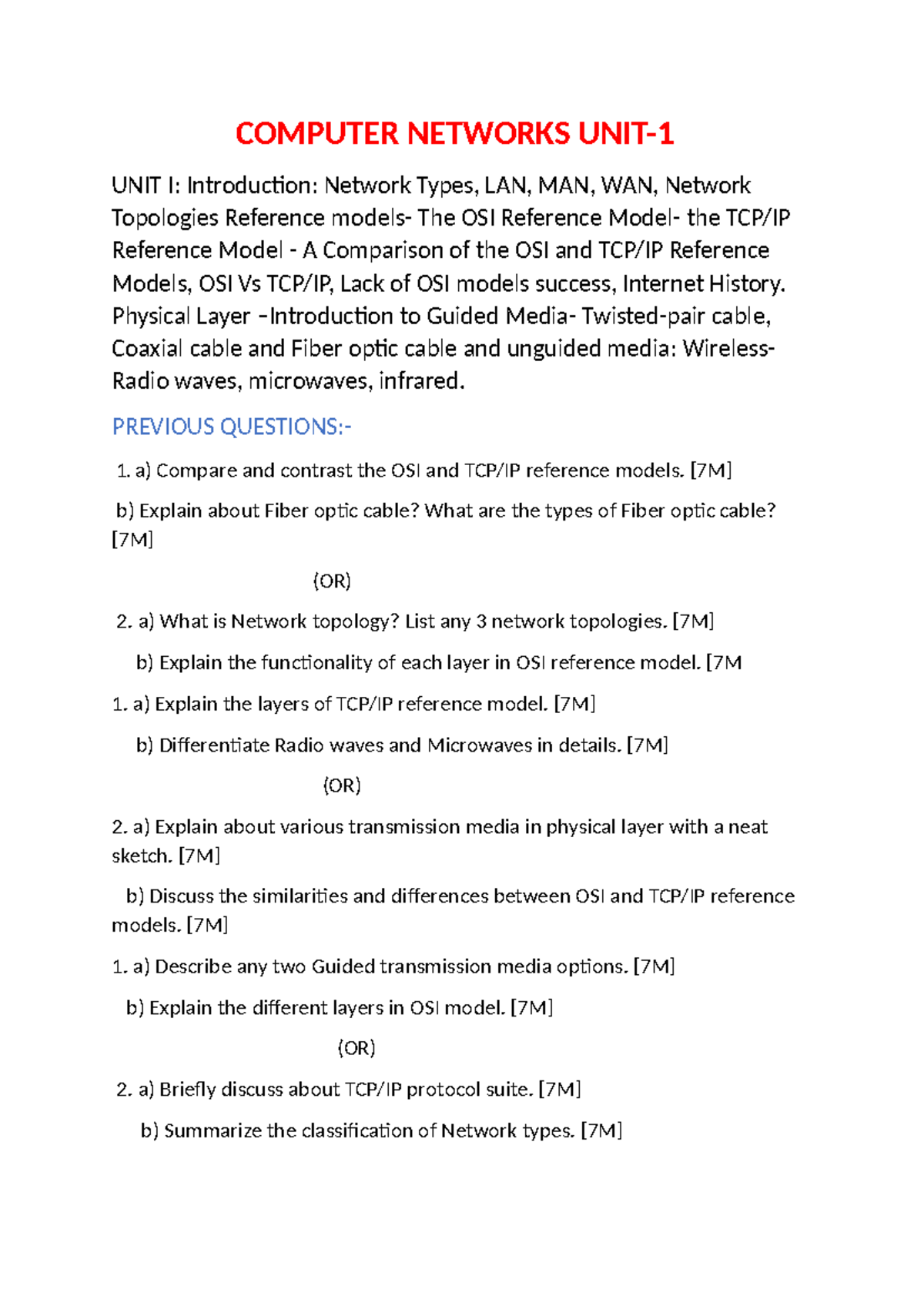 CN UNIT-1 - material - COMPUTER NETWORKS UNIT- UNIT I: Introduction ...