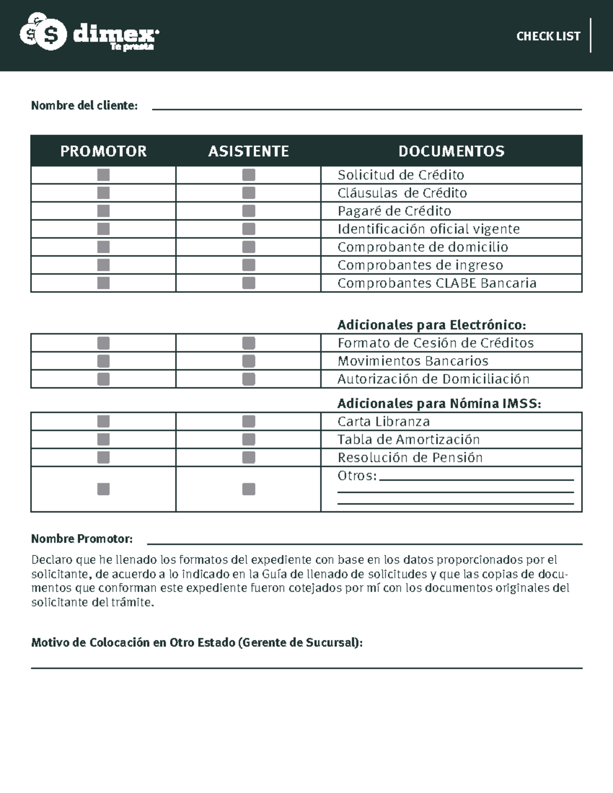 Documentación Electrónico - Nombre del cliente: CHECK LIST Solicitud de ...