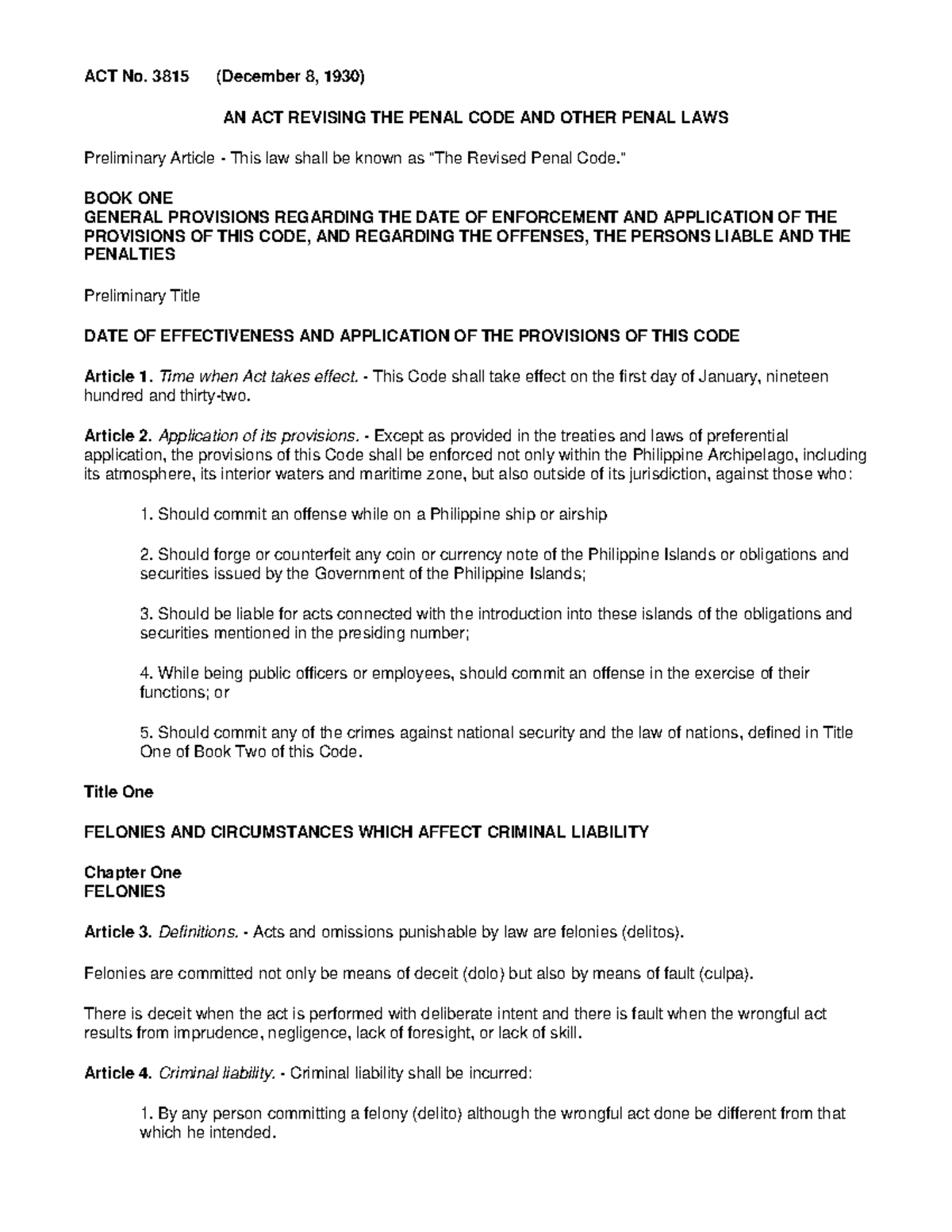 Revised Penal Code Detailed And Comprehensive ACT No 3815