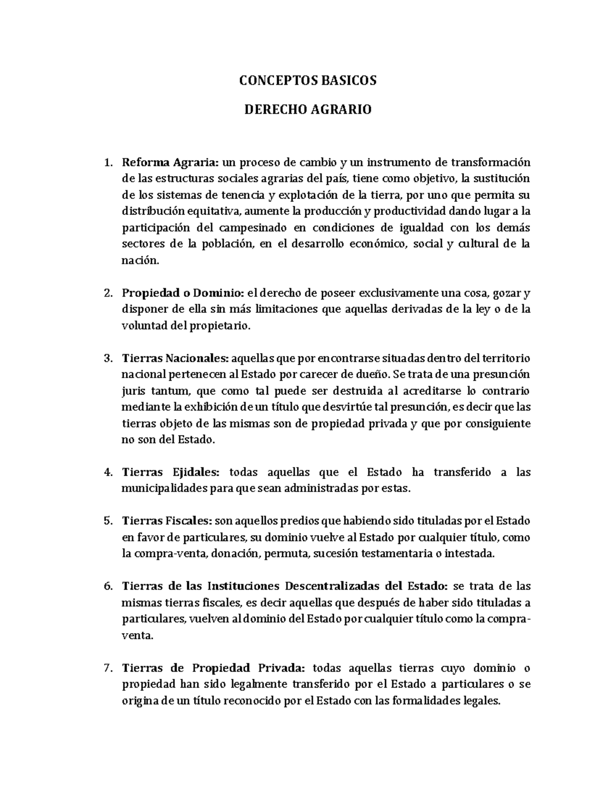 Conceptos Basicos Derecho Agrario - CONCEPTOS BASICOS DERECHO AGRARIO Reforma Agraria: un ...