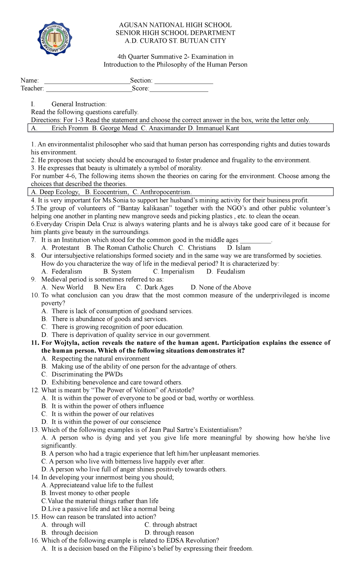 IPHP- Summative-1 Quarter - AGUSAN NATIONAL HIGH SCHOOL SENIOR HIGH ...