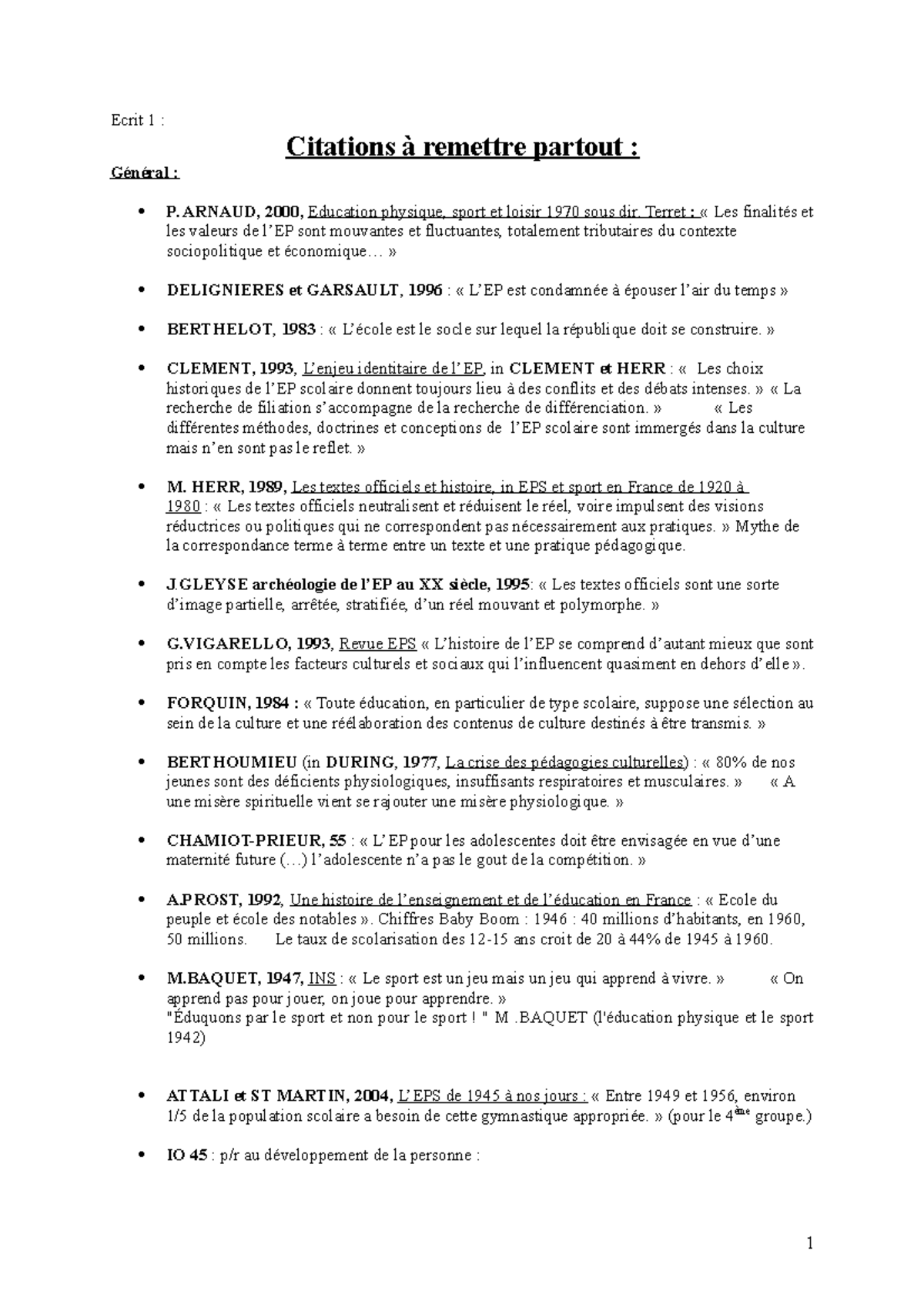 Citation E1 - Ecrit 1 : Citations à remettre partout : Général : P ...