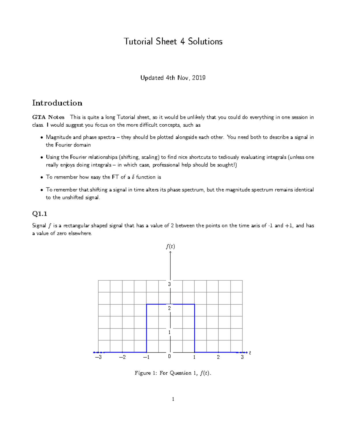 Tutorial 4 sol - Signals and Systems Problems 4 Solution - Tutorial ...