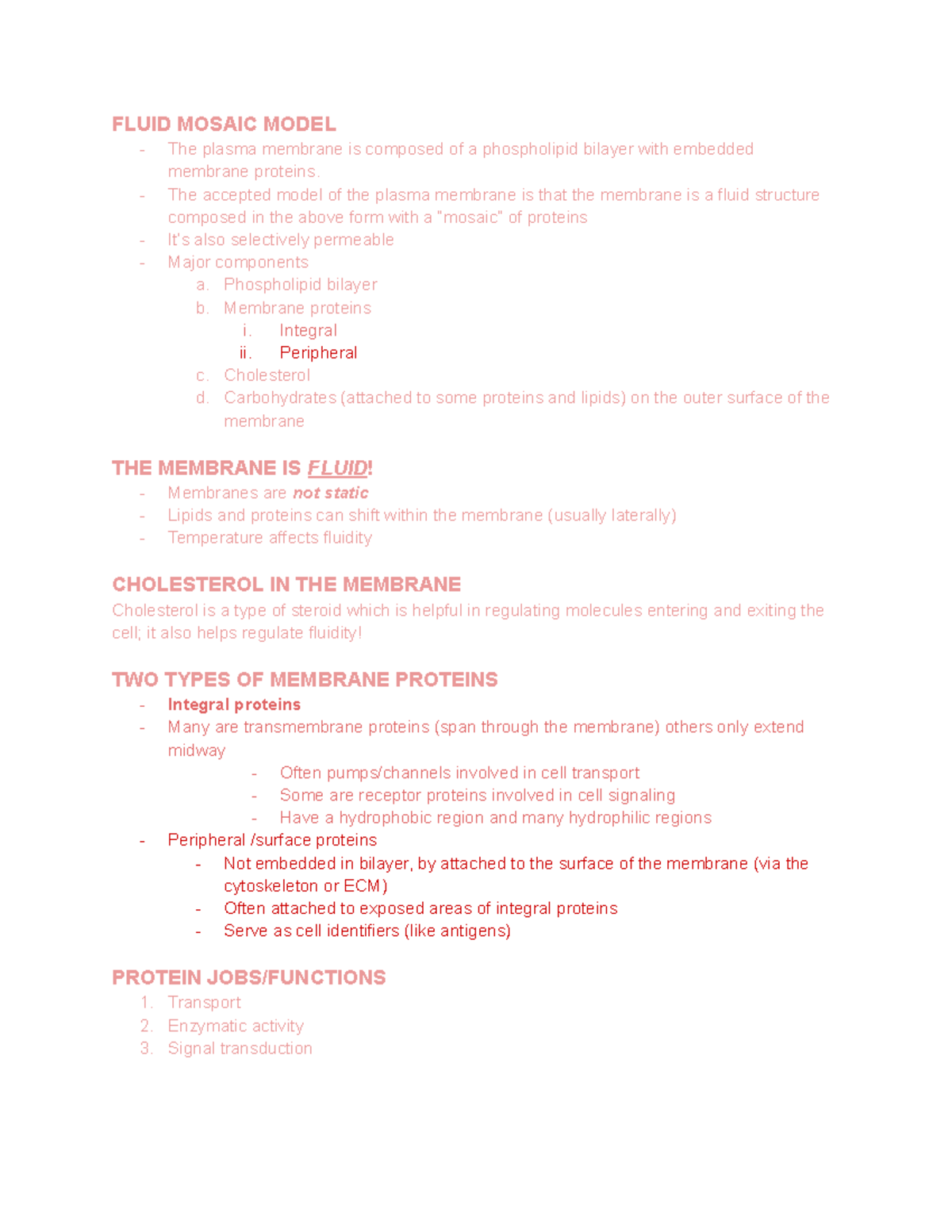 CH5 Membrane Structure, Function, AND Transport - FLUID MOSAIC MODEL ...
