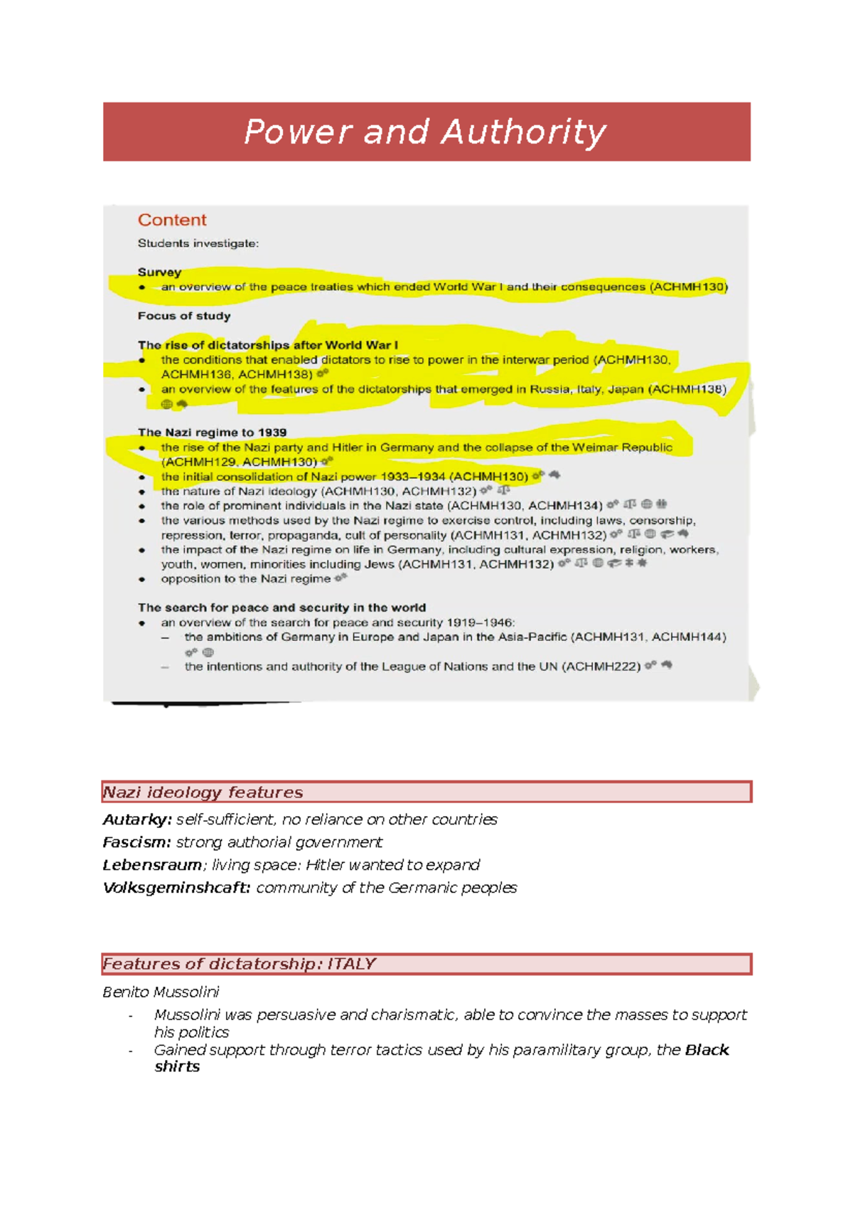 Power and Authority Study Notes - Power and Authority Nazi ideology ...