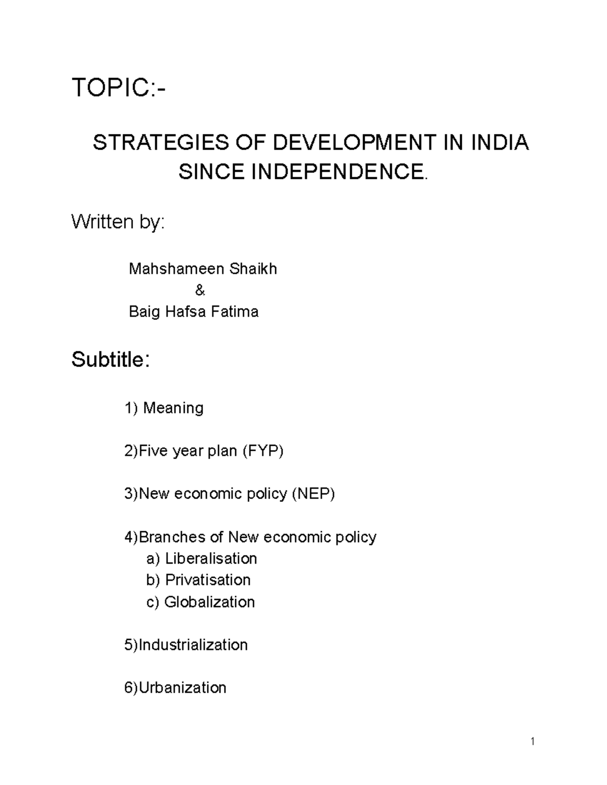 Article on strategies of development in India since independence ...
