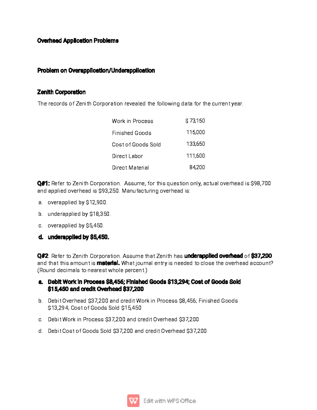 Overhead-Application-Problems - Overhead Application Problems Problem ...