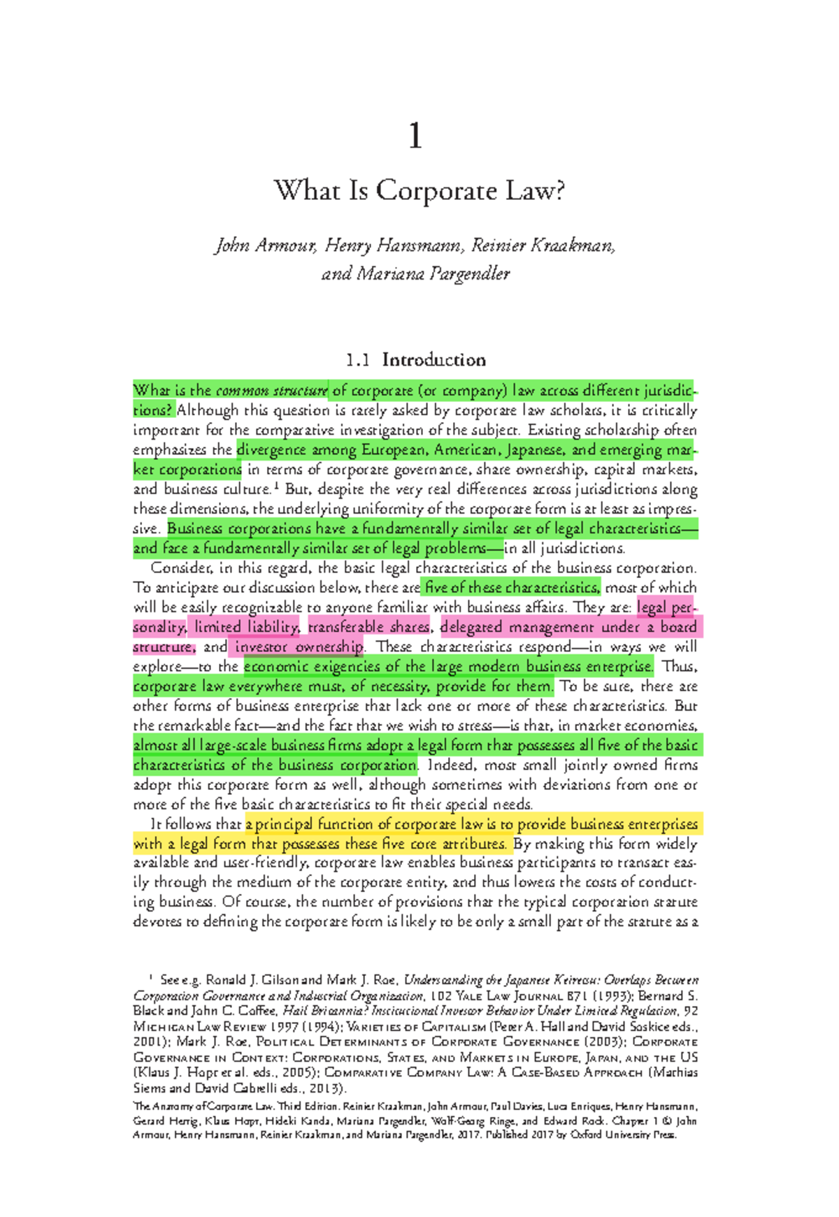 Kraakman Chapter 1 What Is Corporate Law - 1 What Is Corporate Law ...