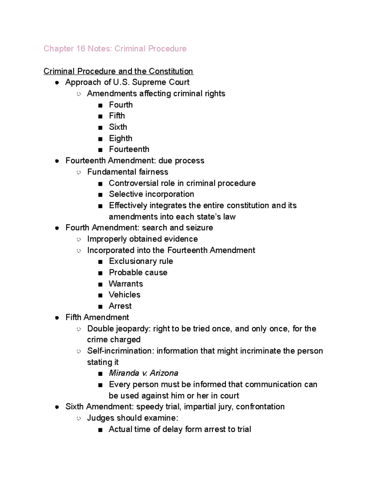 Chapter 16 Notes Criminal Procedure - Chapter 16 Notes: Criminal ...