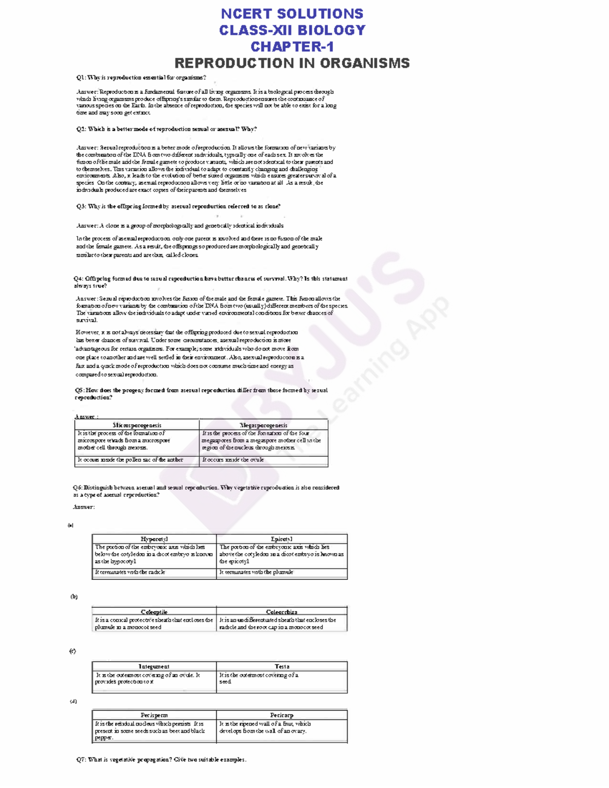 CBSE Class 12 Biology Chap 1- Reproduction in Organisms - Study Notes ...