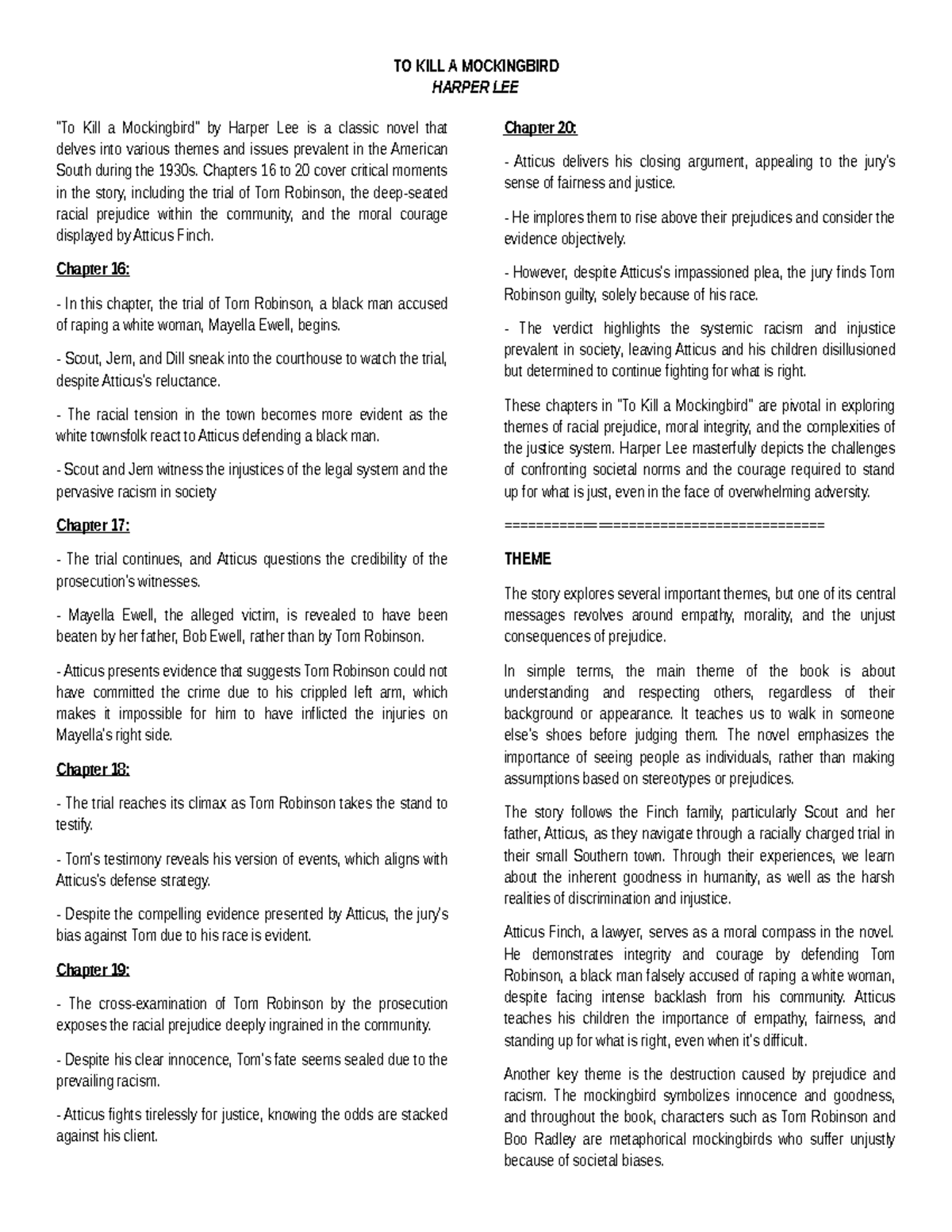 TO KILL A Mockingbird overview - TO KILL A MOCKINGBIRD HARPER LEE "To ...