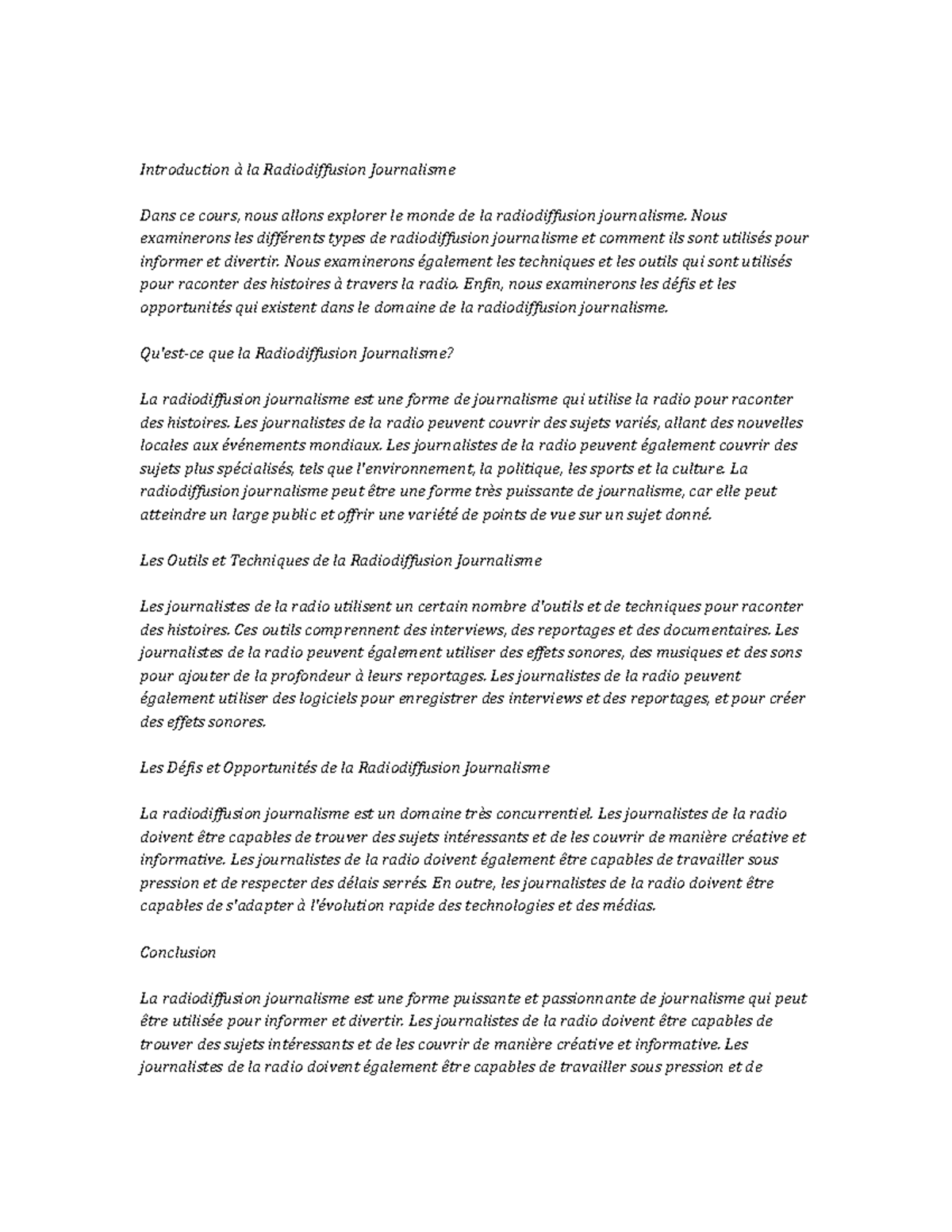 Broadcast Journalism Notes de cours - Introduction à la Radiodiffusion ...