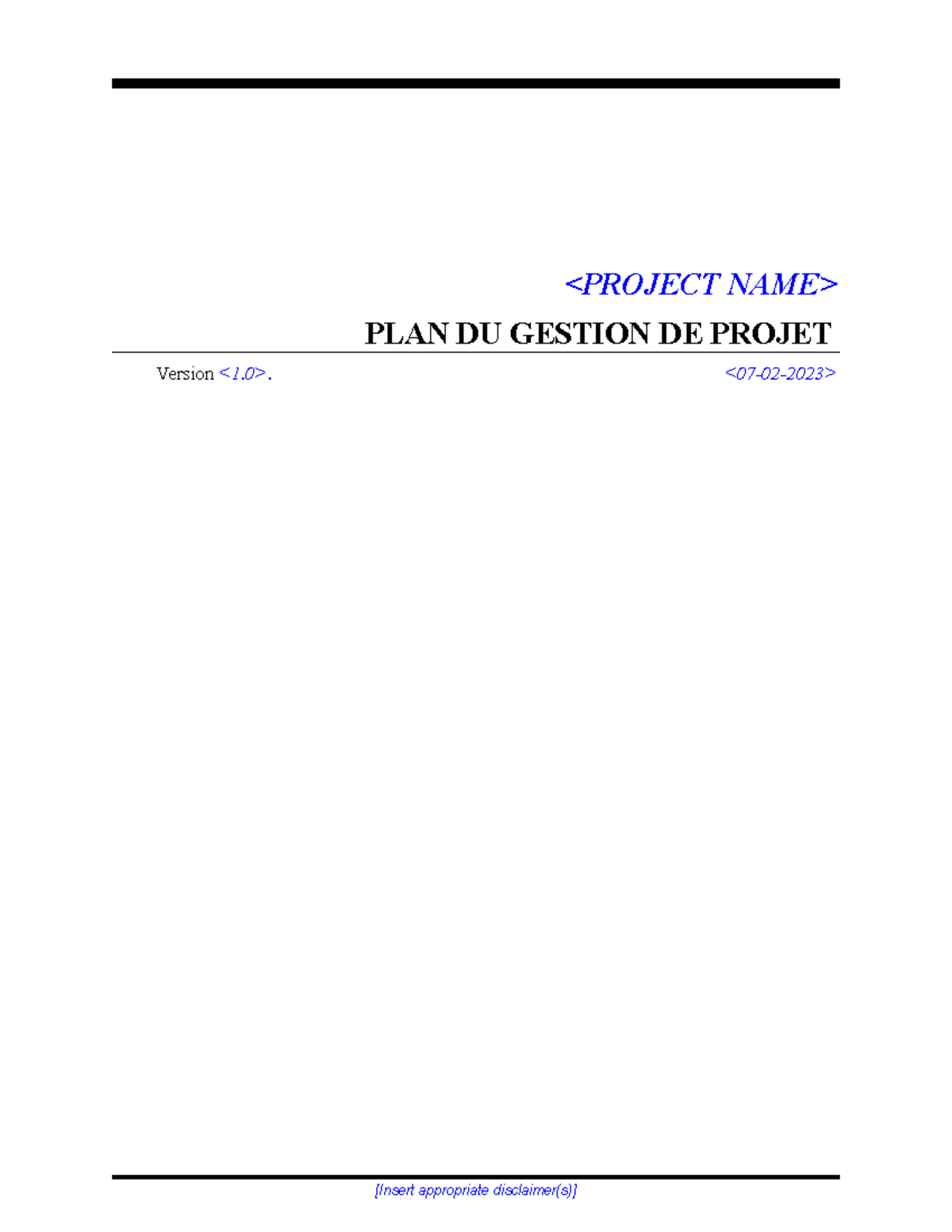 Cdc up project management plan template - PLAN DU GESTION DE PROJET ...