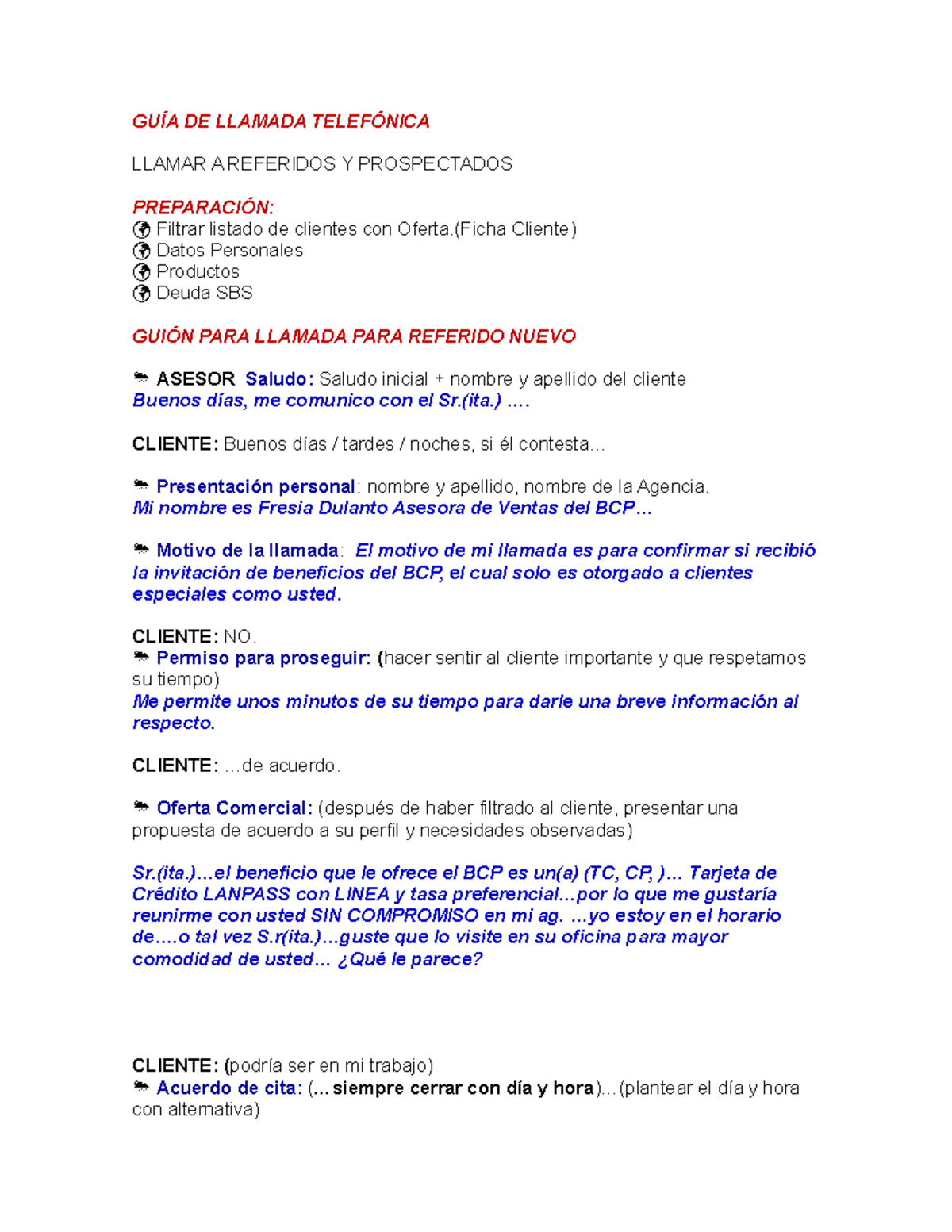 GUÍA DE Llamada Telefónica-cita - GUÍA DE LLAMADA TELEFÓNICA LLAMAR A ...
