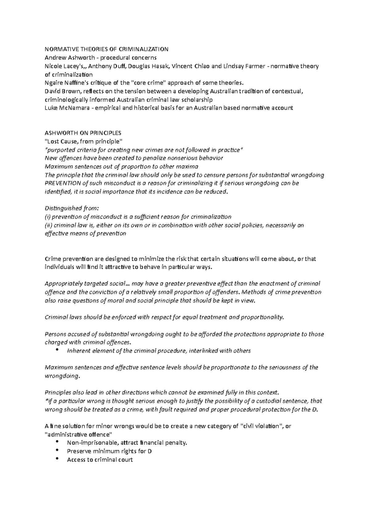 Summary - Theroies of Criminalization - NORMATIVE THEORIES OF ...