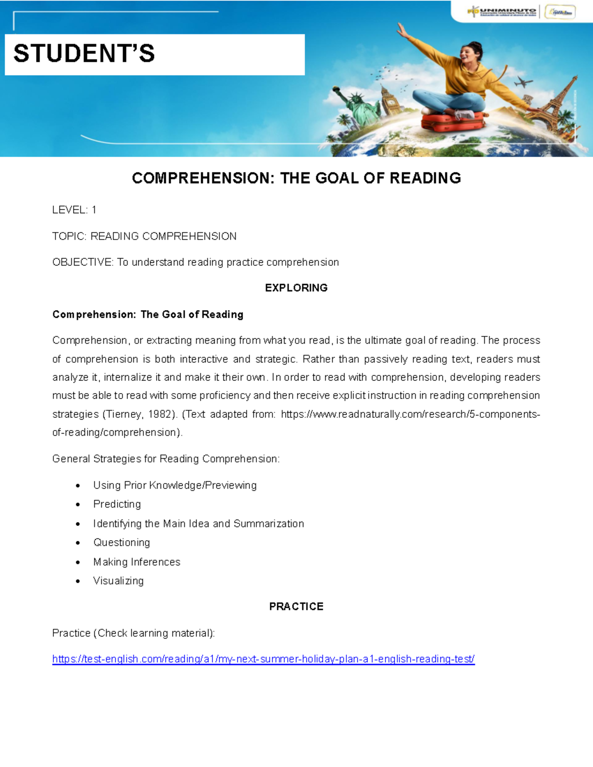 L1 1 Reading Comprehension THE GOAL OF Reading ( Fredye) - STUDENT’S ...