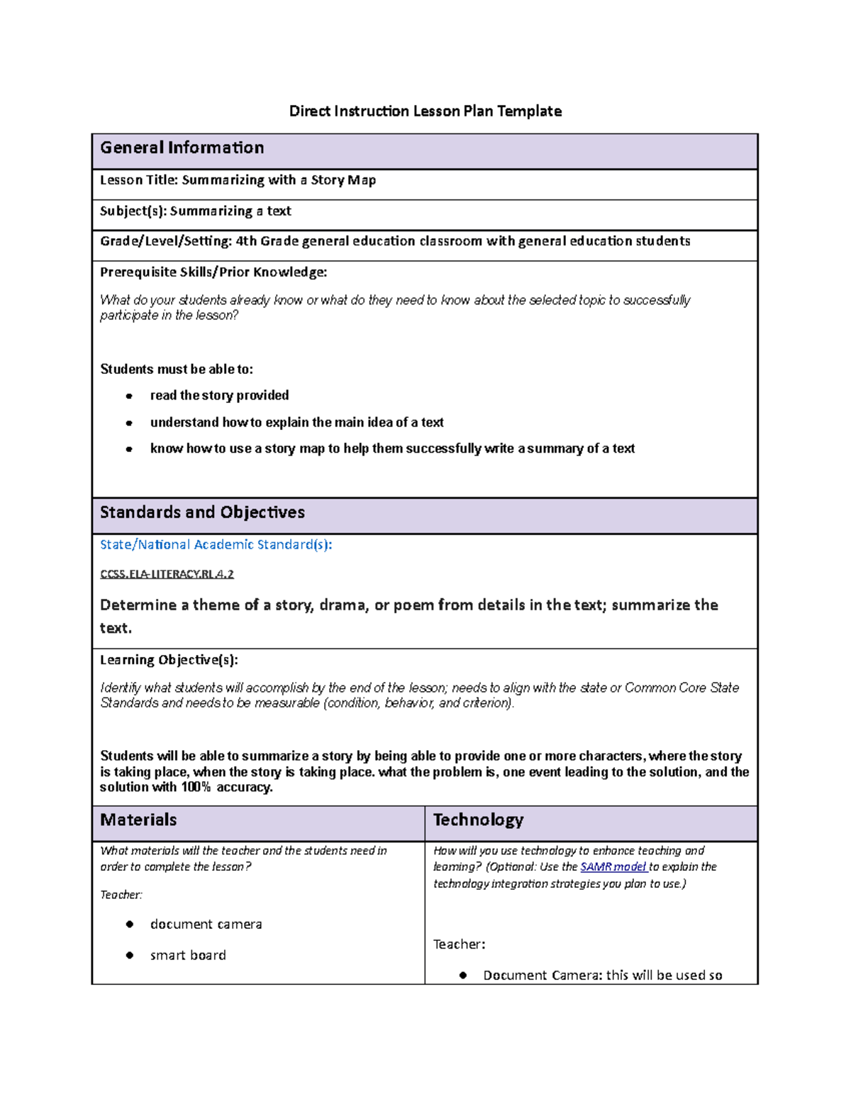 Lesson Plan- Passed - Direct Instruction Lesson Plan Template General ...