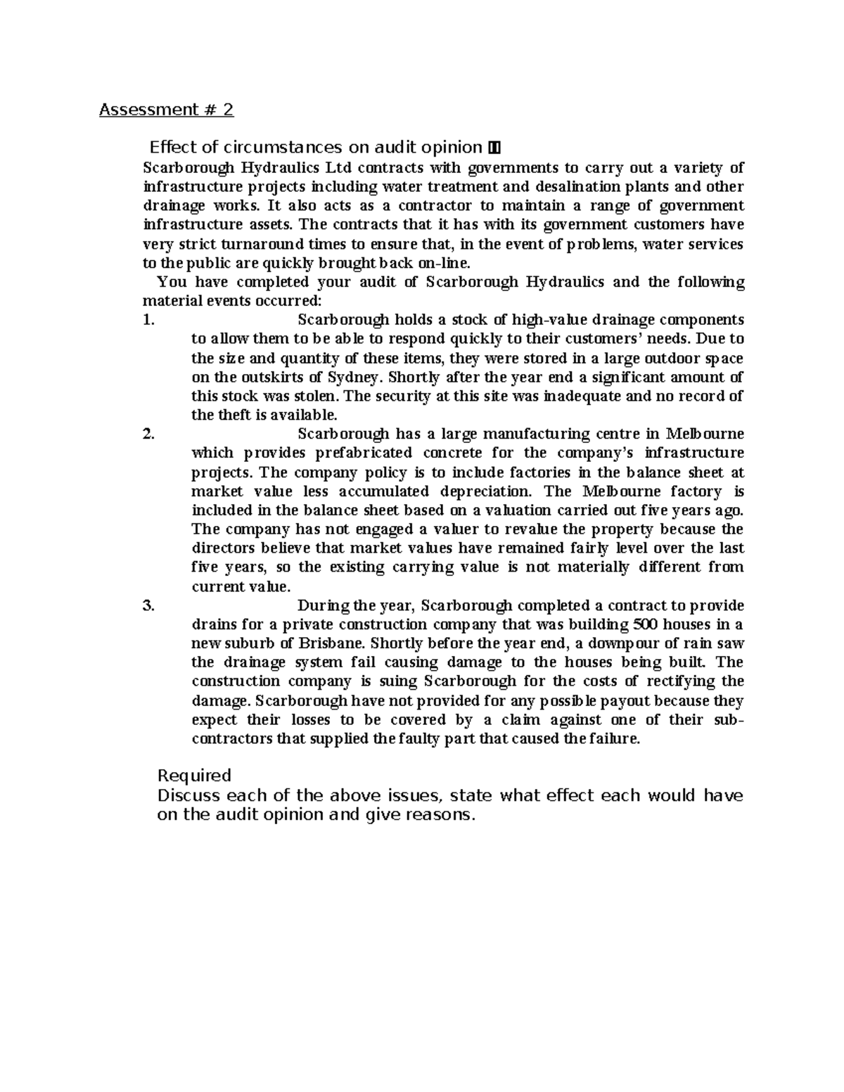 Audit case - Case Study - Assessment # 2 Effect of circumstances on ...