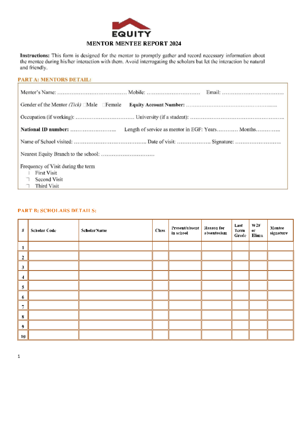 Mentor Mentee Feedback Form 2024.pdf - EQUITY MENTOR MENTEE REPORT 2024 ...