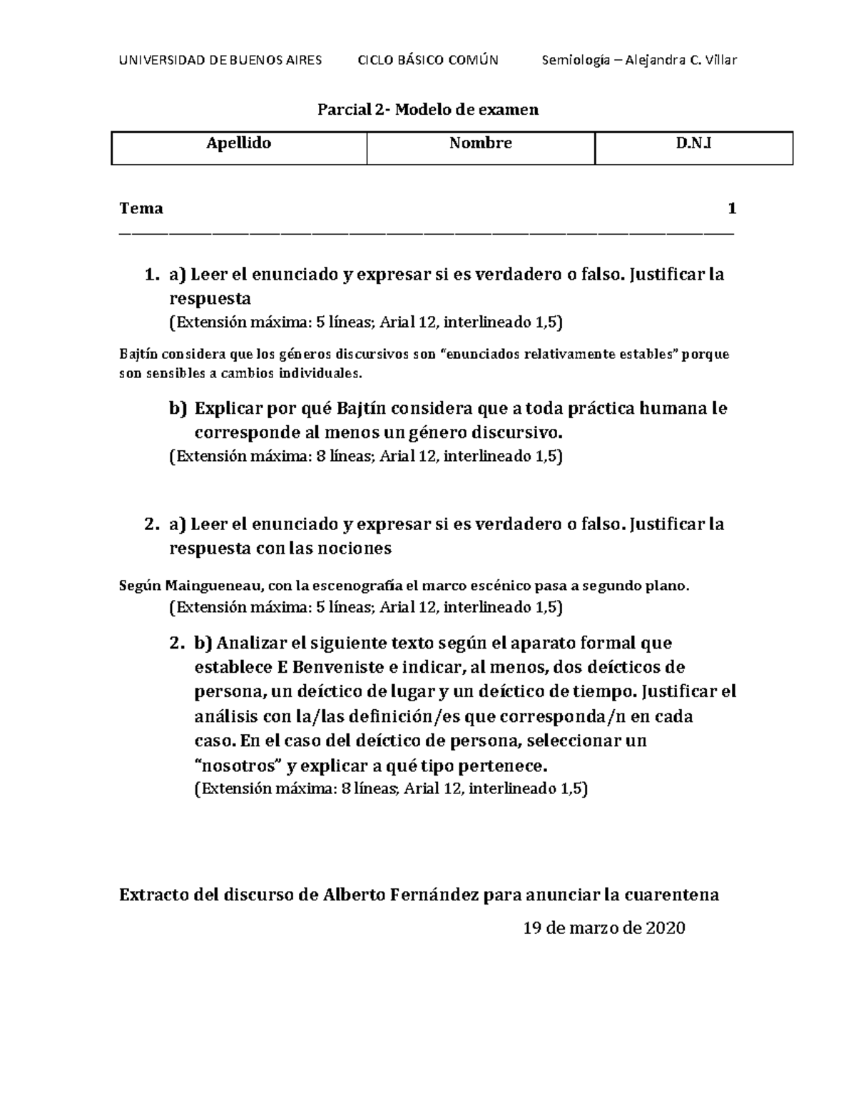 UBA Semiología CBC 2022 2C Parcial 2 Modelo de parcial Bis ...