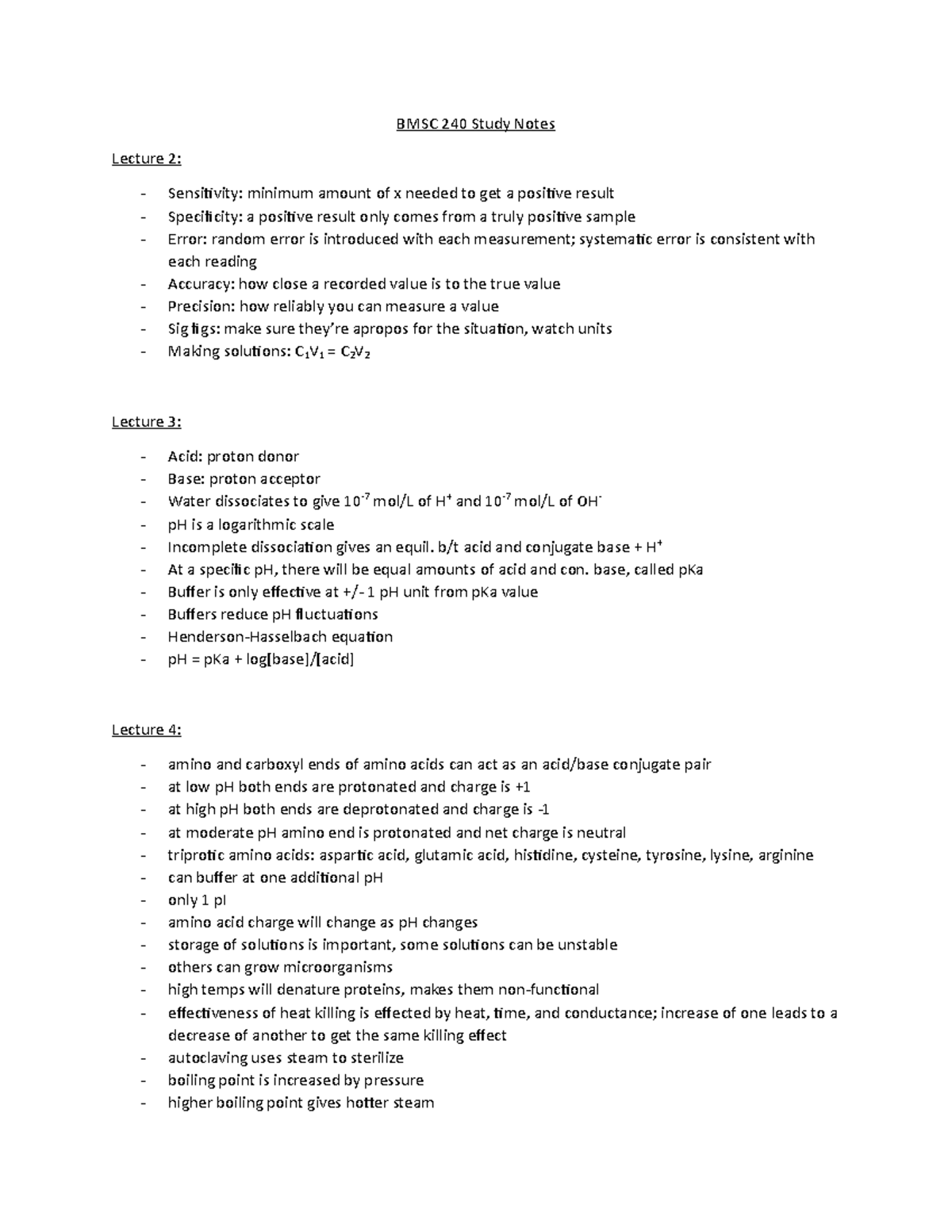 BMSC 240 Study Notes - Summary Laboratory Techniques - BMSC 240 Study ...