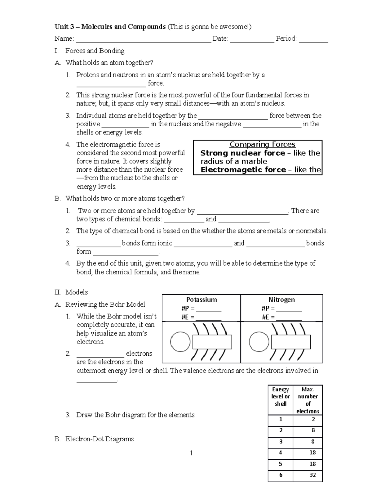 Guided Notes - Bonding - Unit 3 – Molecules and Compounds (This is ...