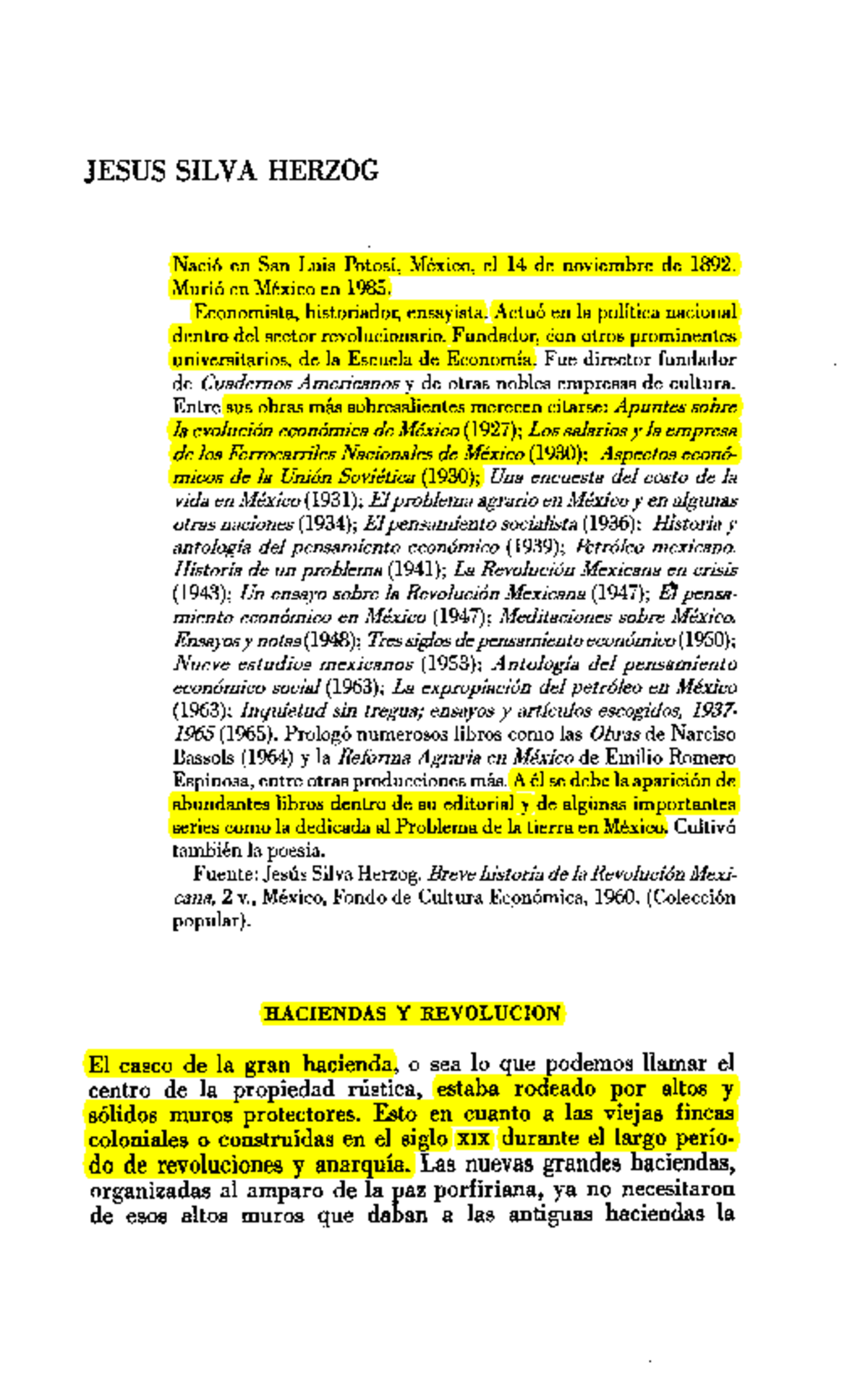 Haciendas y Rev - Trabajo de historia - JESUS SIL VA HERZOG Nació en ...
