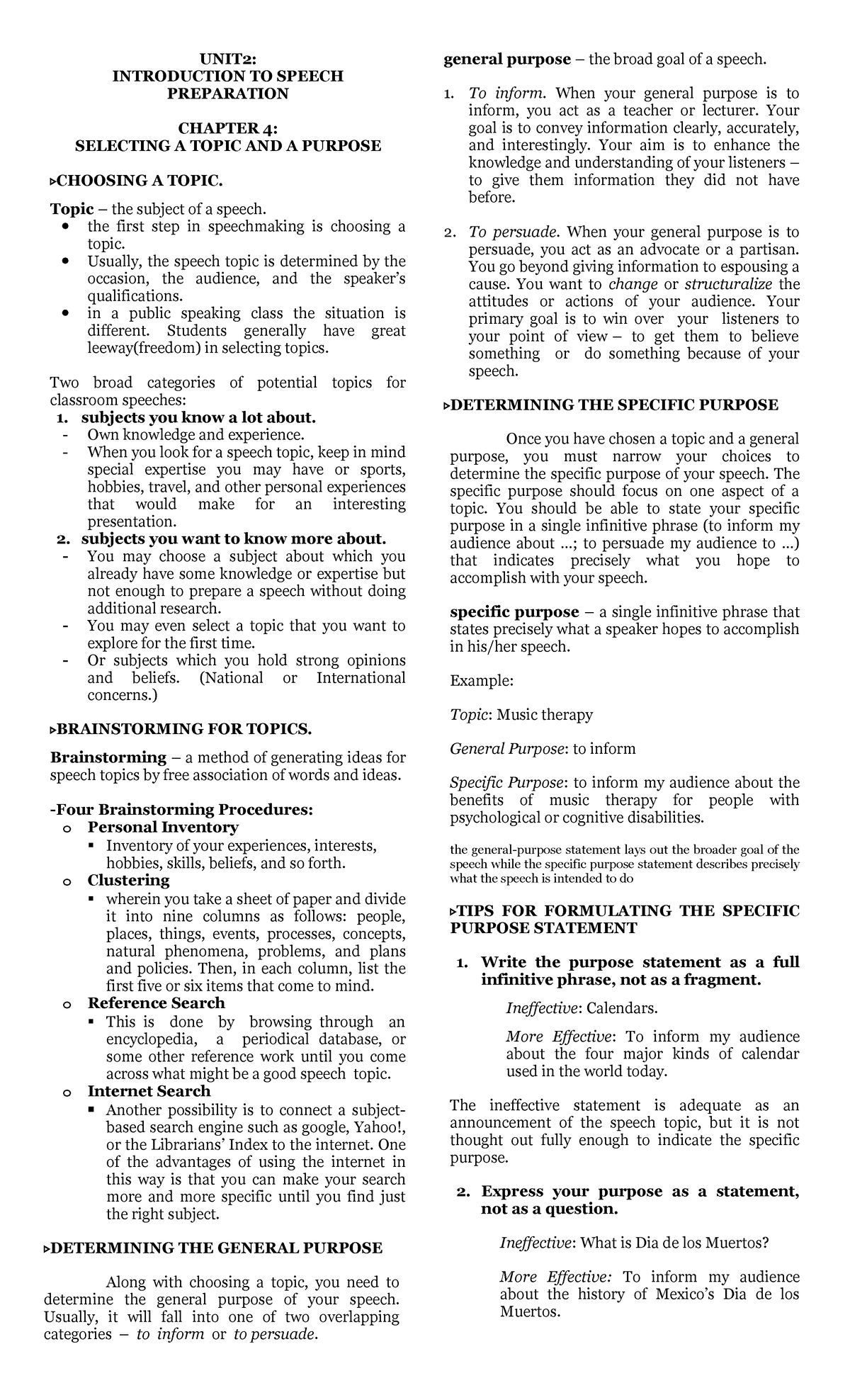 UNIT 2- Introduction TO Speech Preparation - UNIT2: INTRODUCTION TO ...