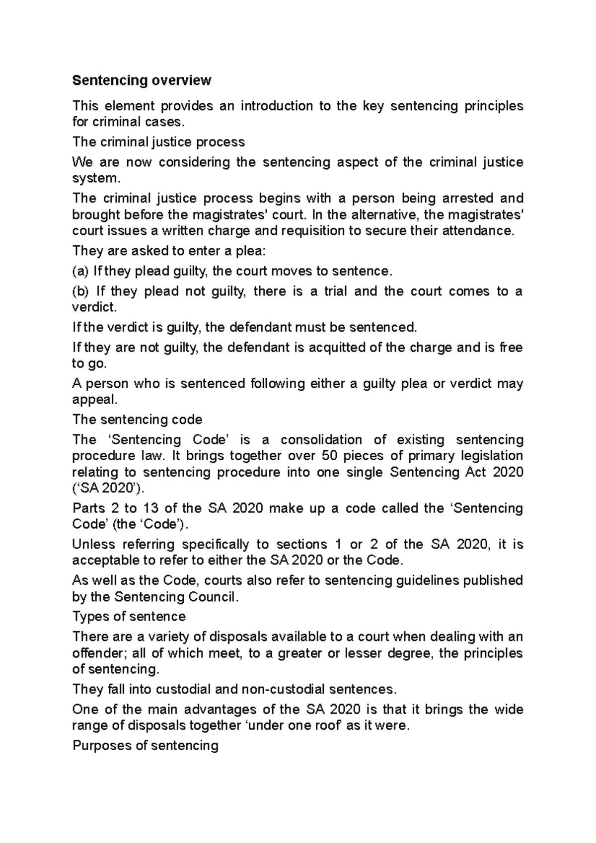 Sentencing Overview - Criminal Note - Sentencing overview This element ...